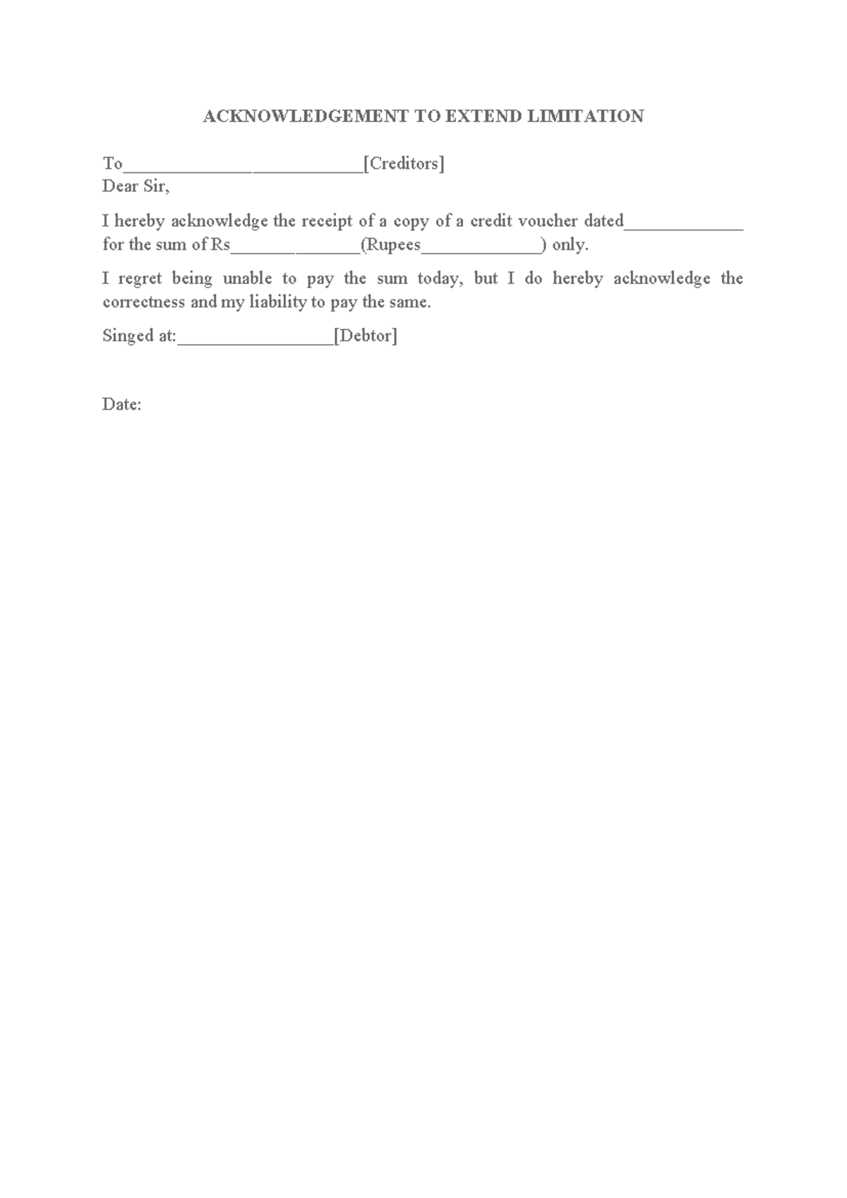 Acknowledgement TO Extend Limitation - LLB - ACKNOWLEDGEMENT TO EXTEND ...