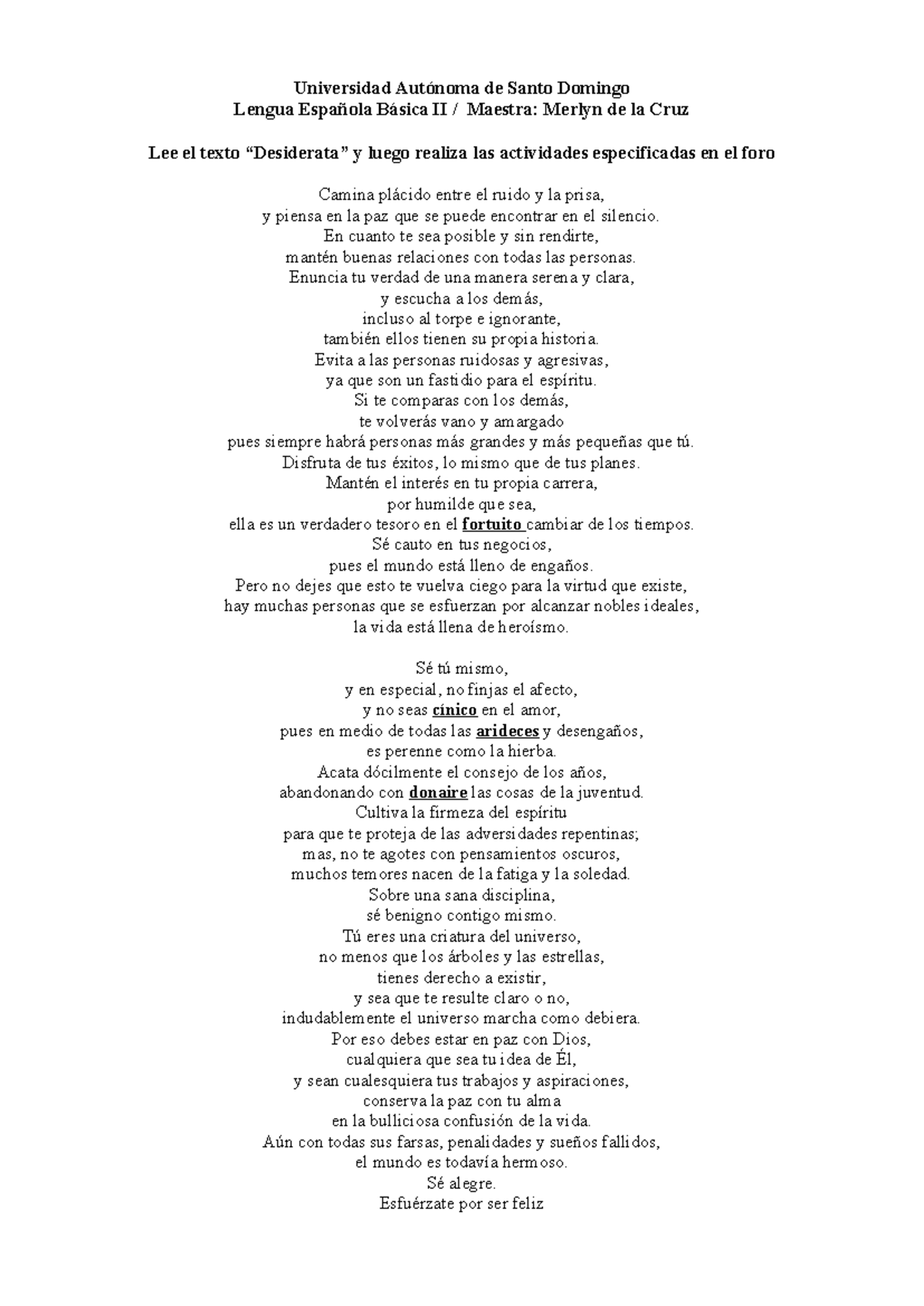 Desiderata II - ........ - Universidad Autónoma de Santo Domingo Lengua ...