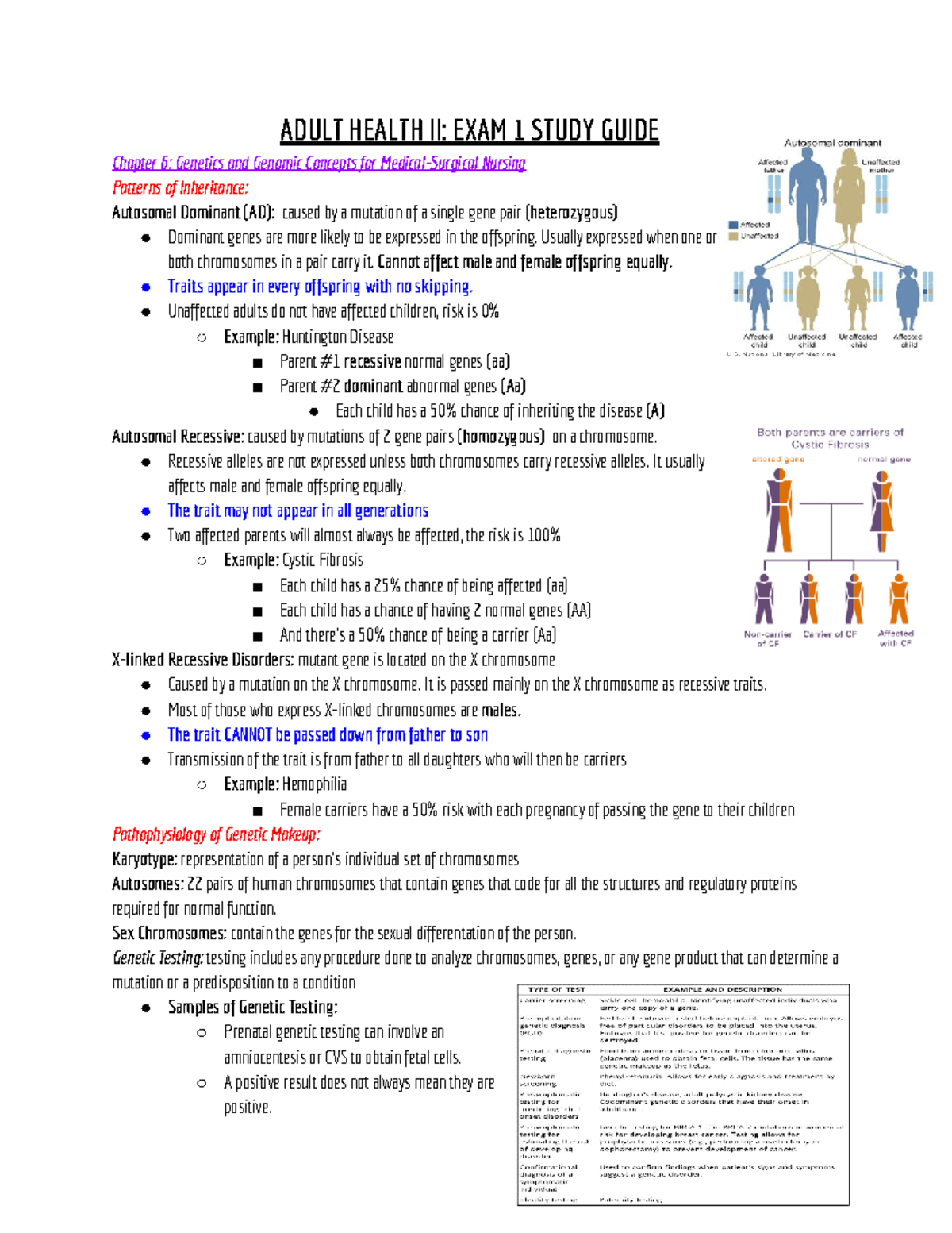 Adult Health ll Exam 1 Study Guide-2 - ADULT HEALTH II: EXAM 1 STUDY ...