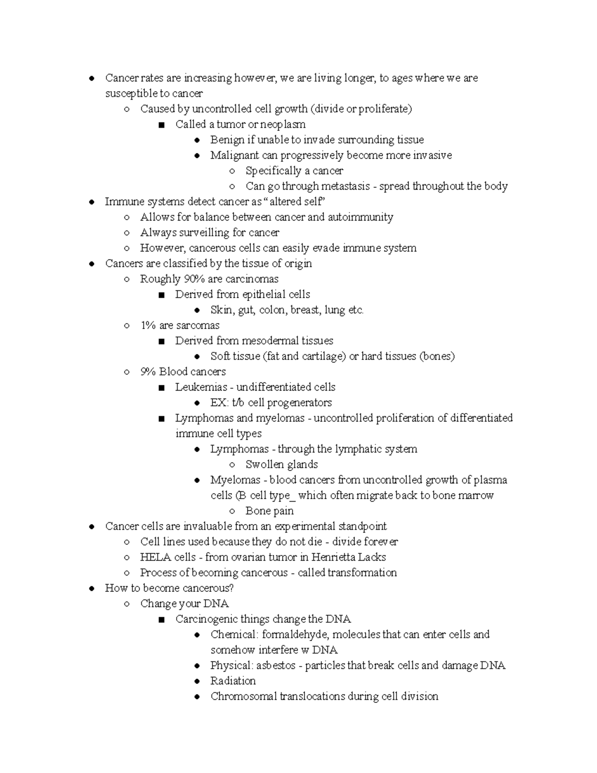 4 - Lecture notes from the lecture discussing cancer and its affects on ...