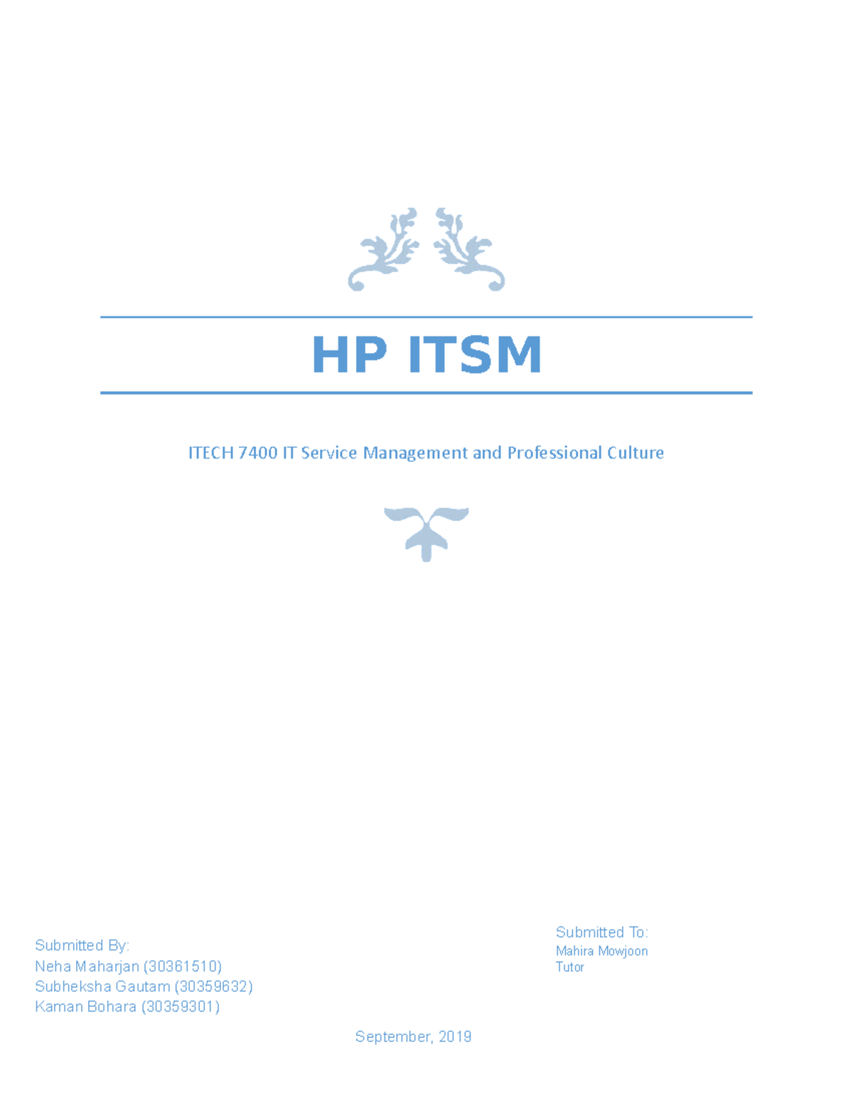 HP ITSM-complete - Assignment 2 of ITSM - HP ITSM ITECH 7400 IT Service ...