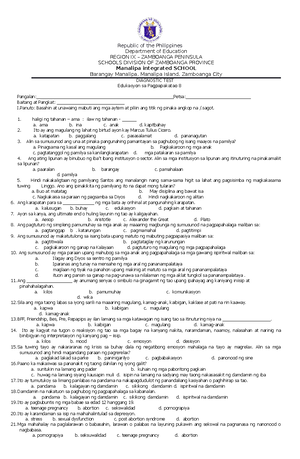 Diagnostic TEST ESP 10 - ESP 8 SAMPLE - Republic of the Philippines ...