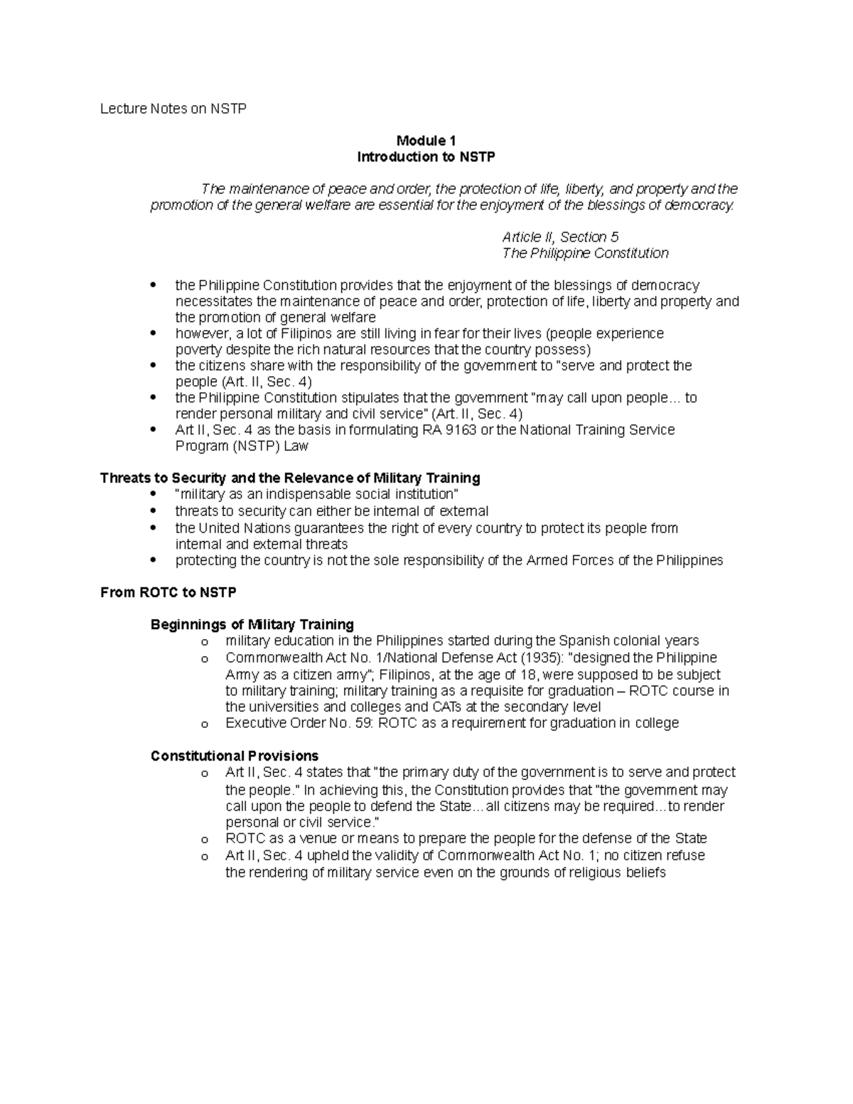 Lecture Notes on NSTP1 - Lecture Notes on NSTP Module 1 Introduction to ...