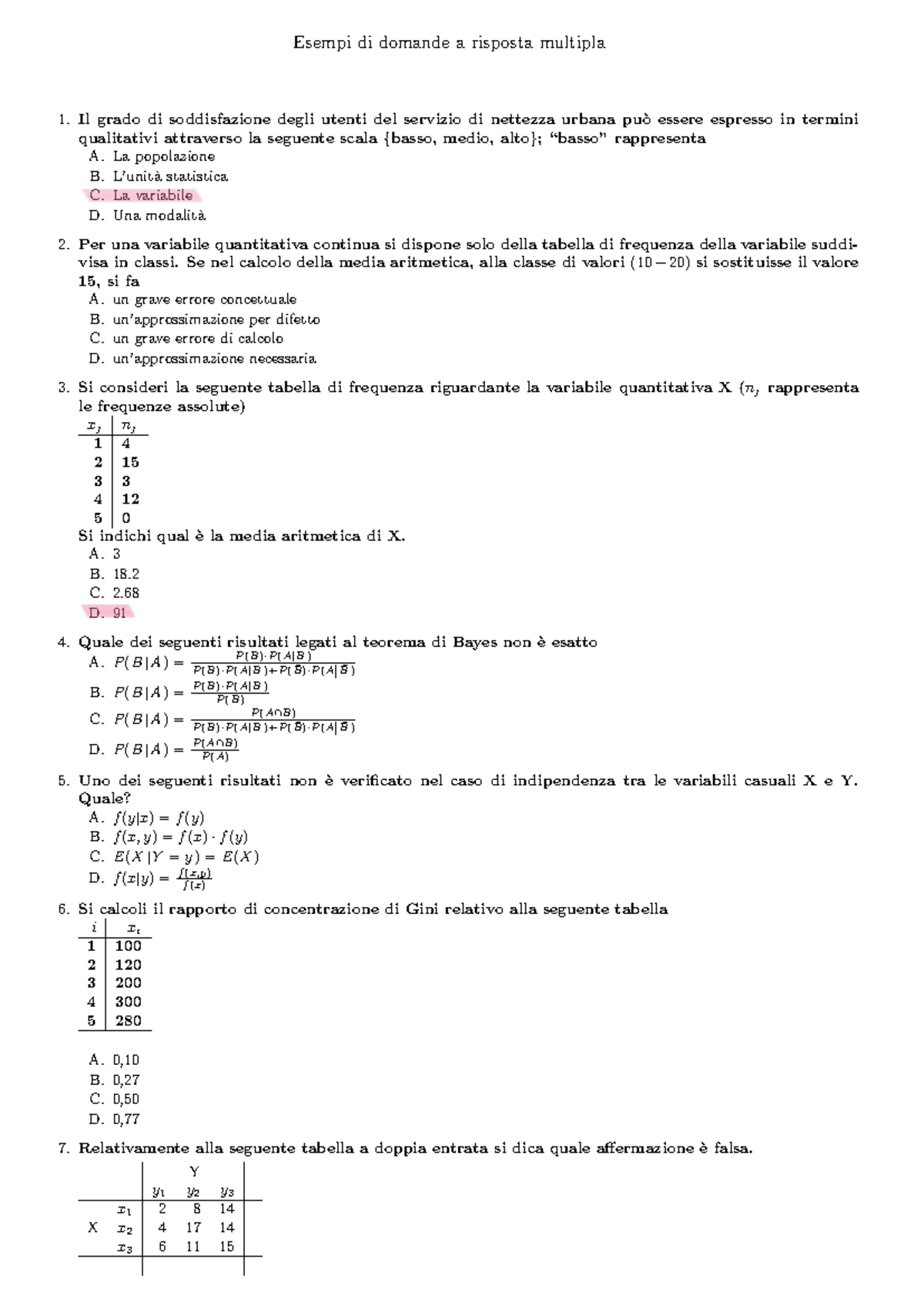 Esempio test risposta multipla - Esempi di domande a risposta multipla ...