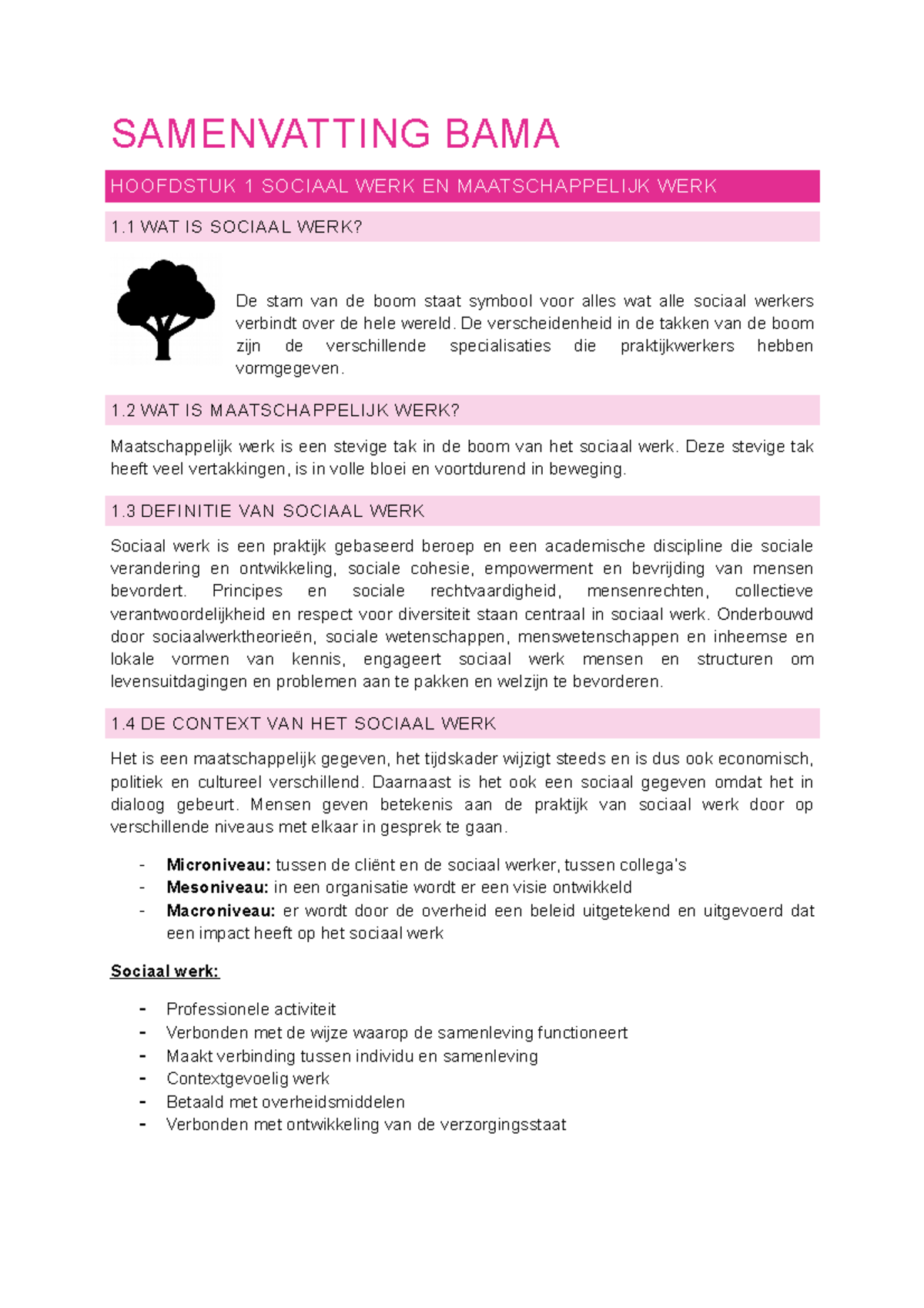 Samenvatting Bama - SAMENVATTING BAMA HOOFDSTUK 1 SOCIAAL WERK EN ...