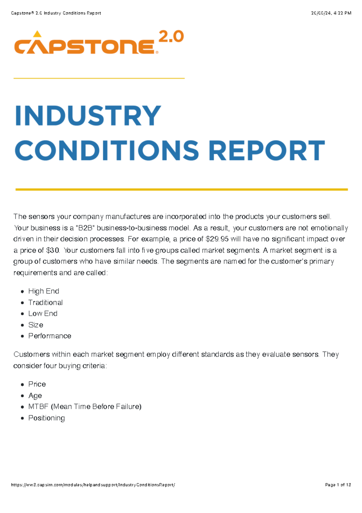 Capstone® 2.0 Industry Conditions Report - The sensors your company ...