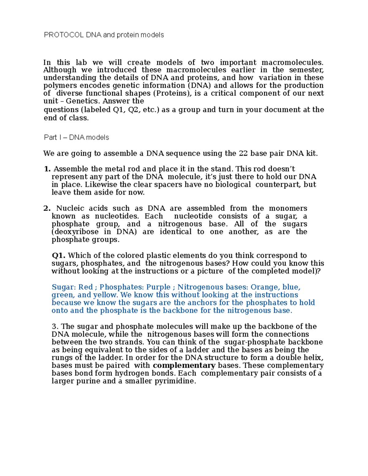 Macromolecules Lab 7 - Macromolecule lab - PROTOCOL DNA and protein ...