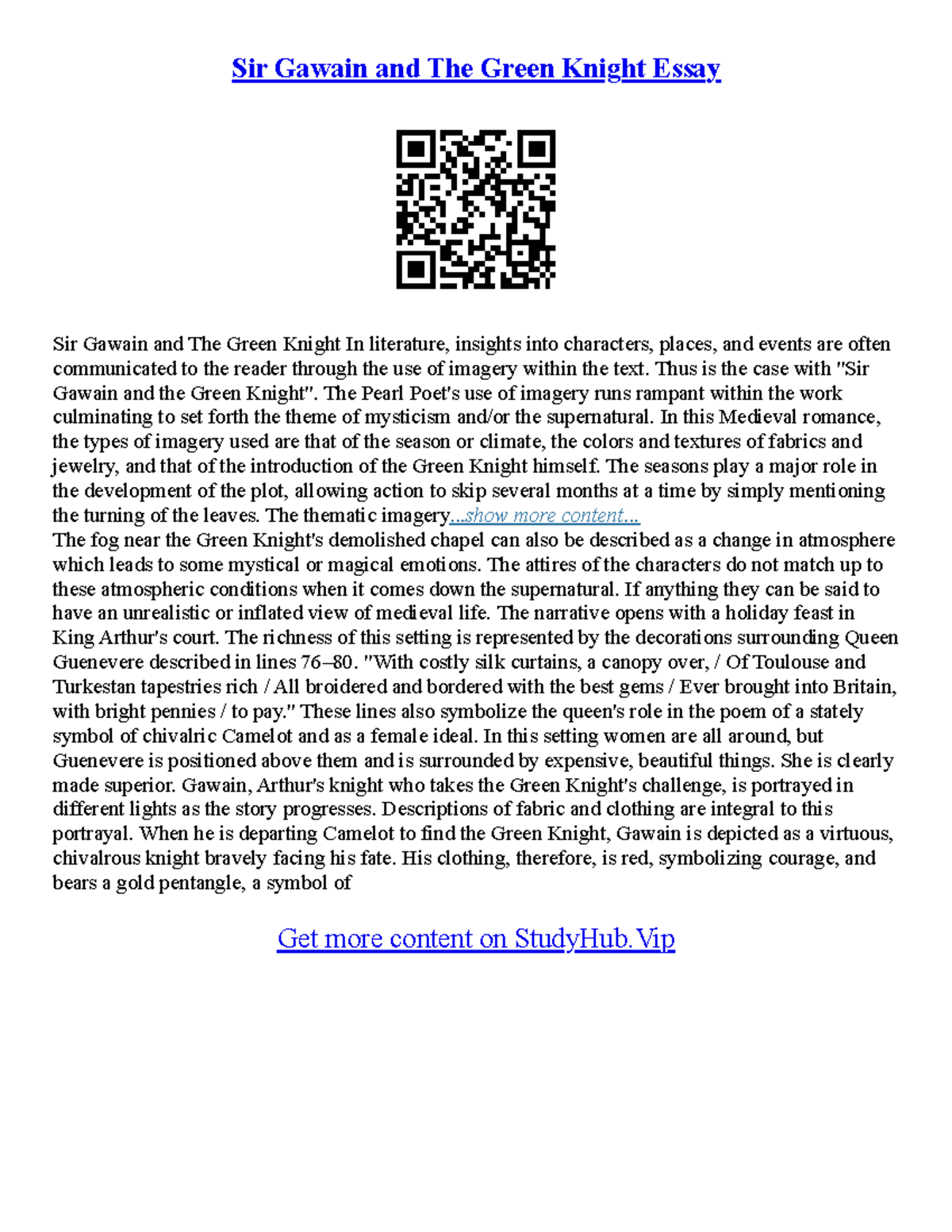 Sir Gawain And The Green Knight Essay Topics - Sir Gawain and The Green Knight Essay Sir Gawain ...