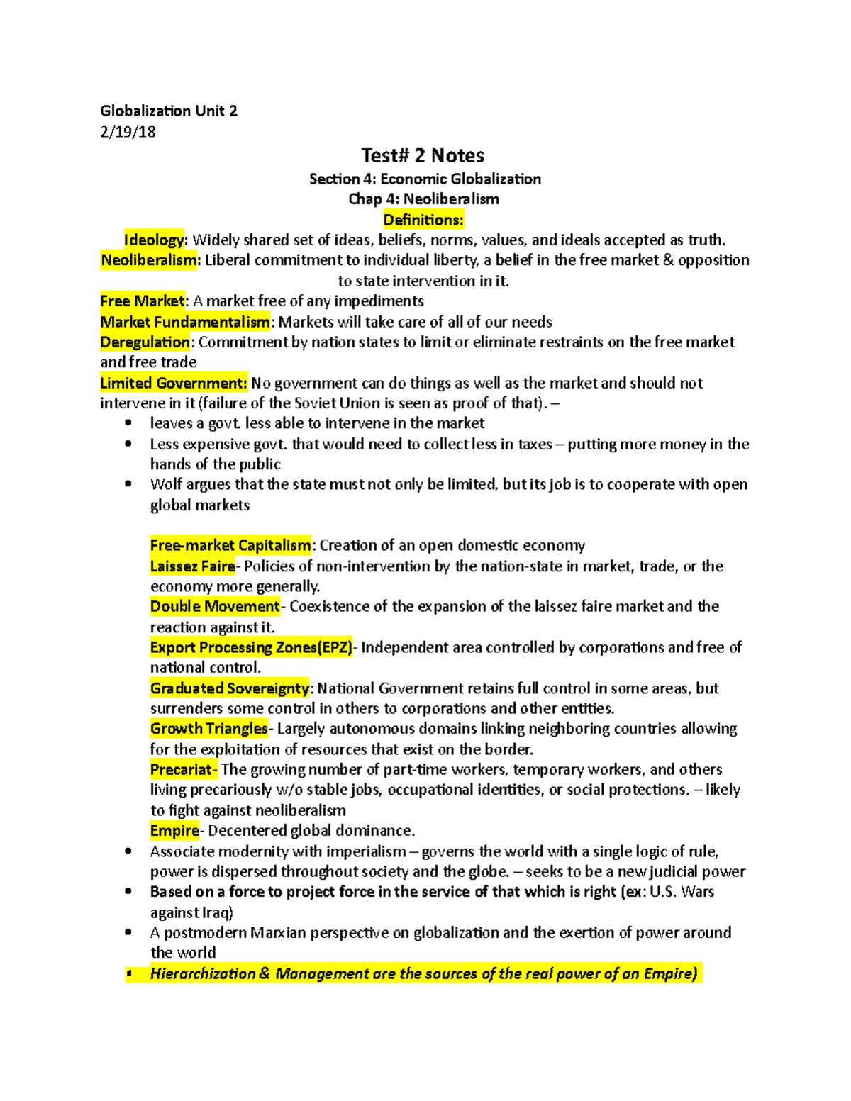 Globalization Unit 2 2:19:18 - Globalization Unit 2 2/19/18 Test# 2 ...