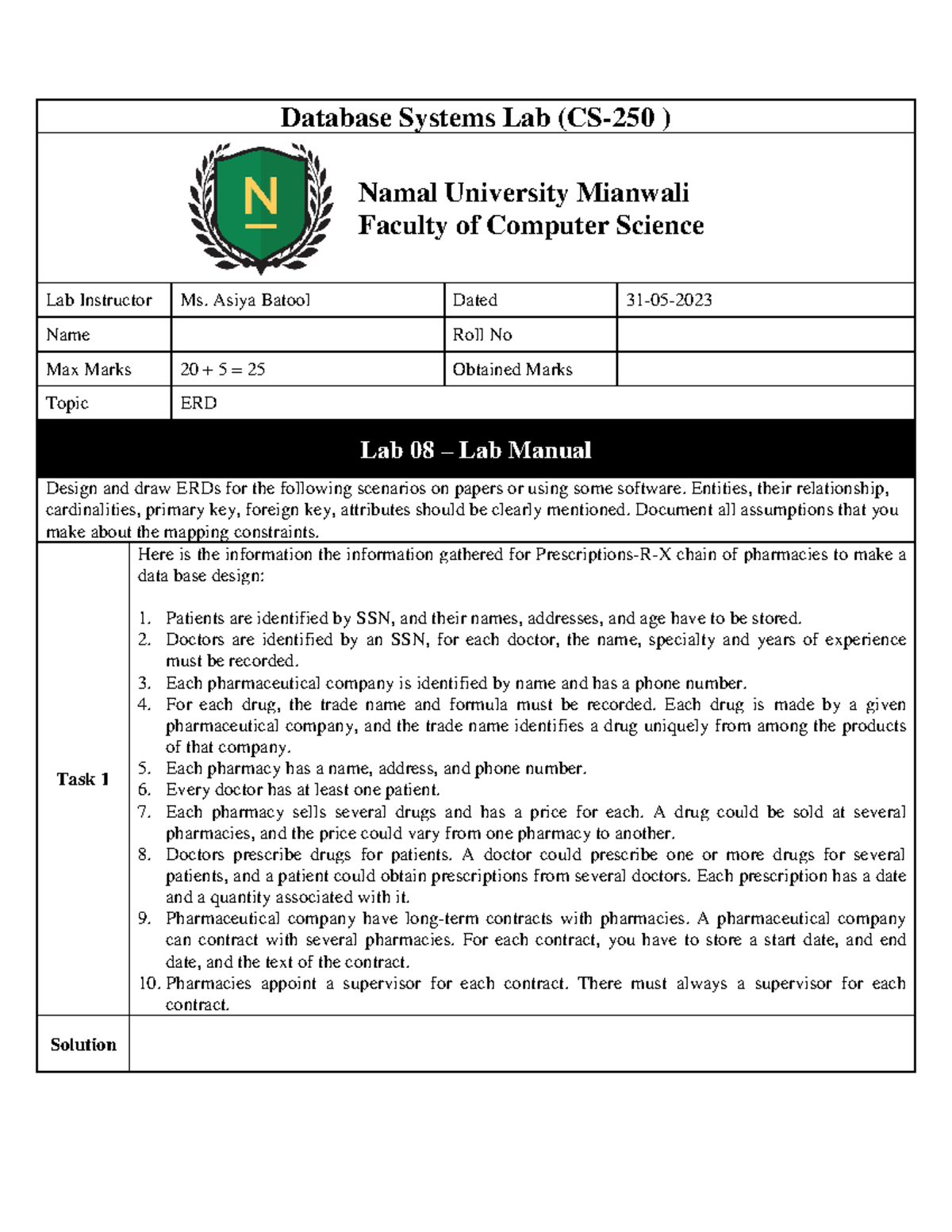 647701 Dd930b6db Lab8 Lab Manual Database Systems Lab Cs 250 Namal University Mianwali 