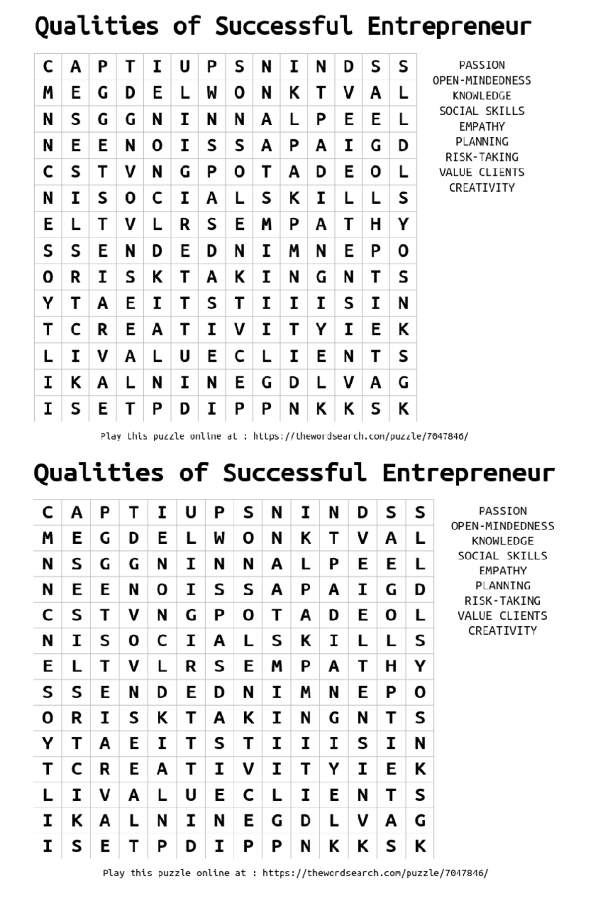 Activity sheet - Qualities of Successful Entrepreneur CAPTIUPSNINDSS ...