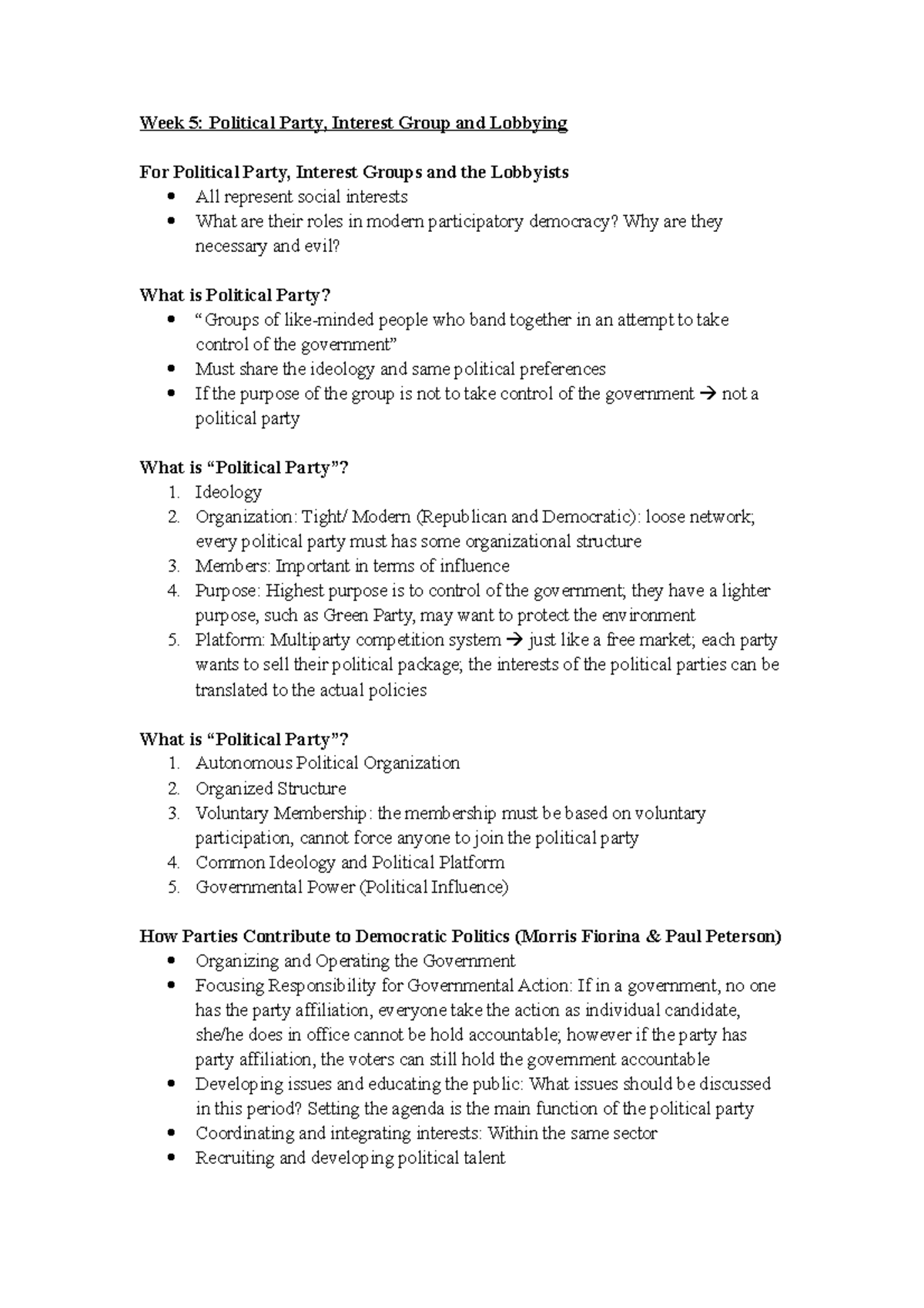 Week 5 - Political Party, Interest Group and Lobbying - Ideology 2 ...