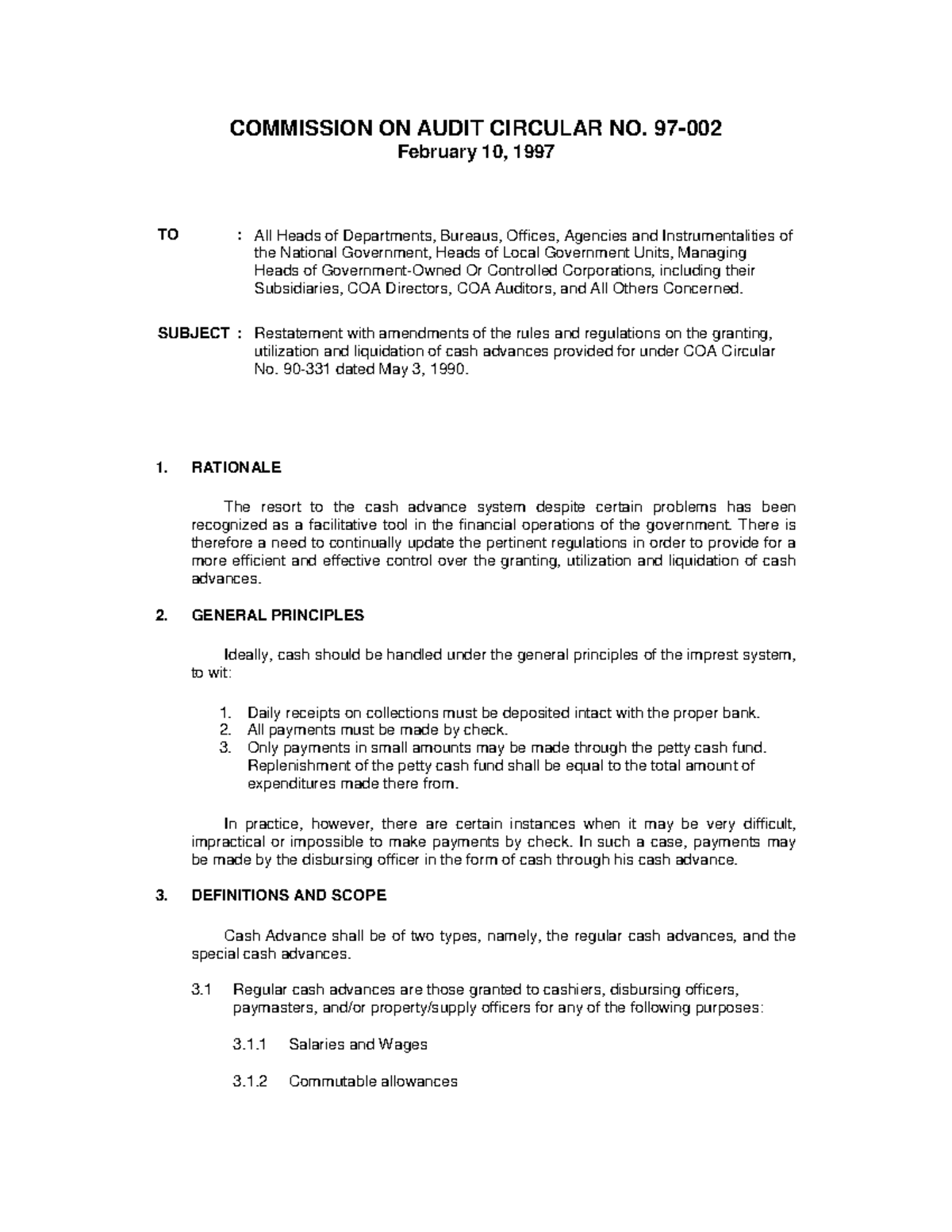 COA- Circular-NO - ... - COMMISSION ON AUDIT CIRCULAR NO. 97- February ...