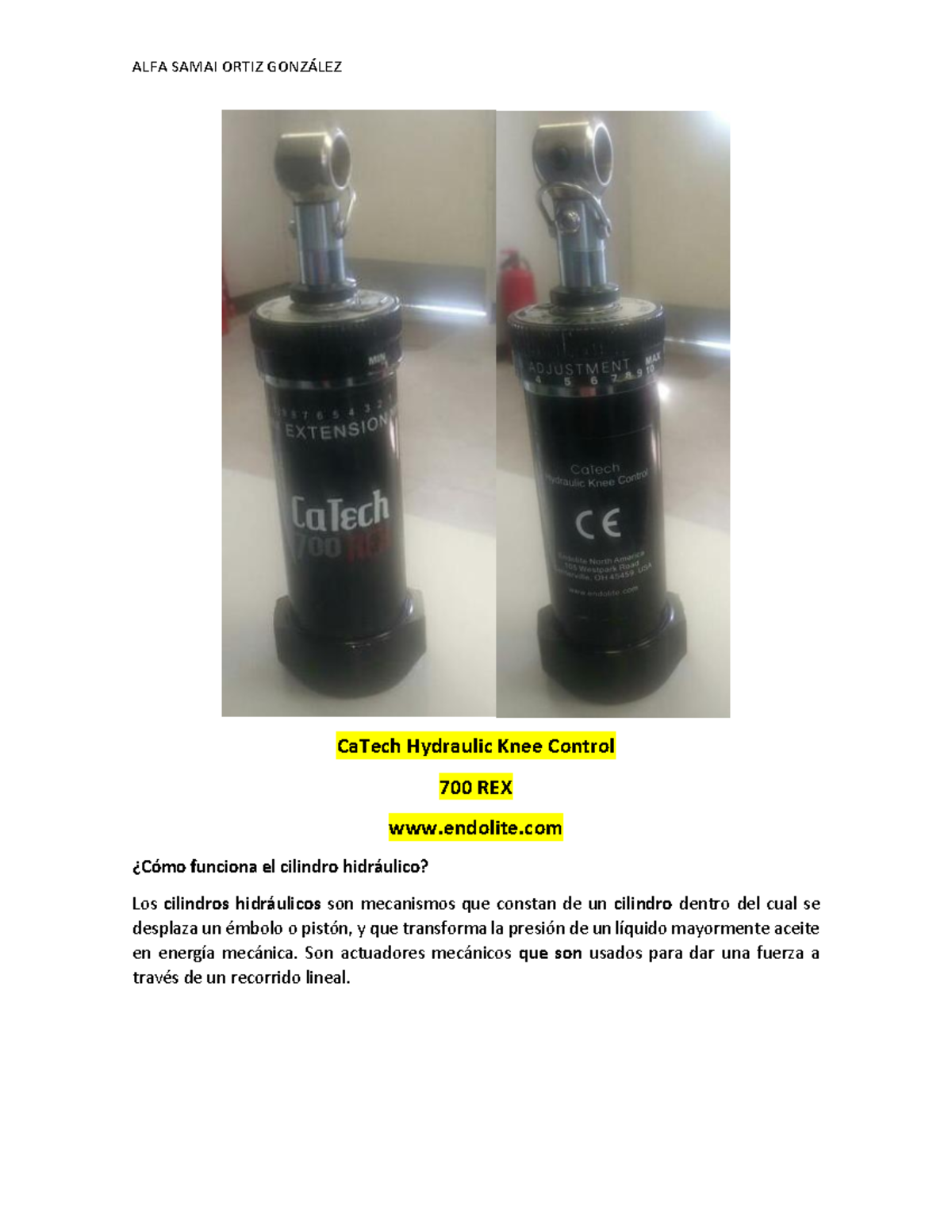 Ca Tech Hydraulic Knee Control - CaTech Hydraulic Knee Control 700 REX ...