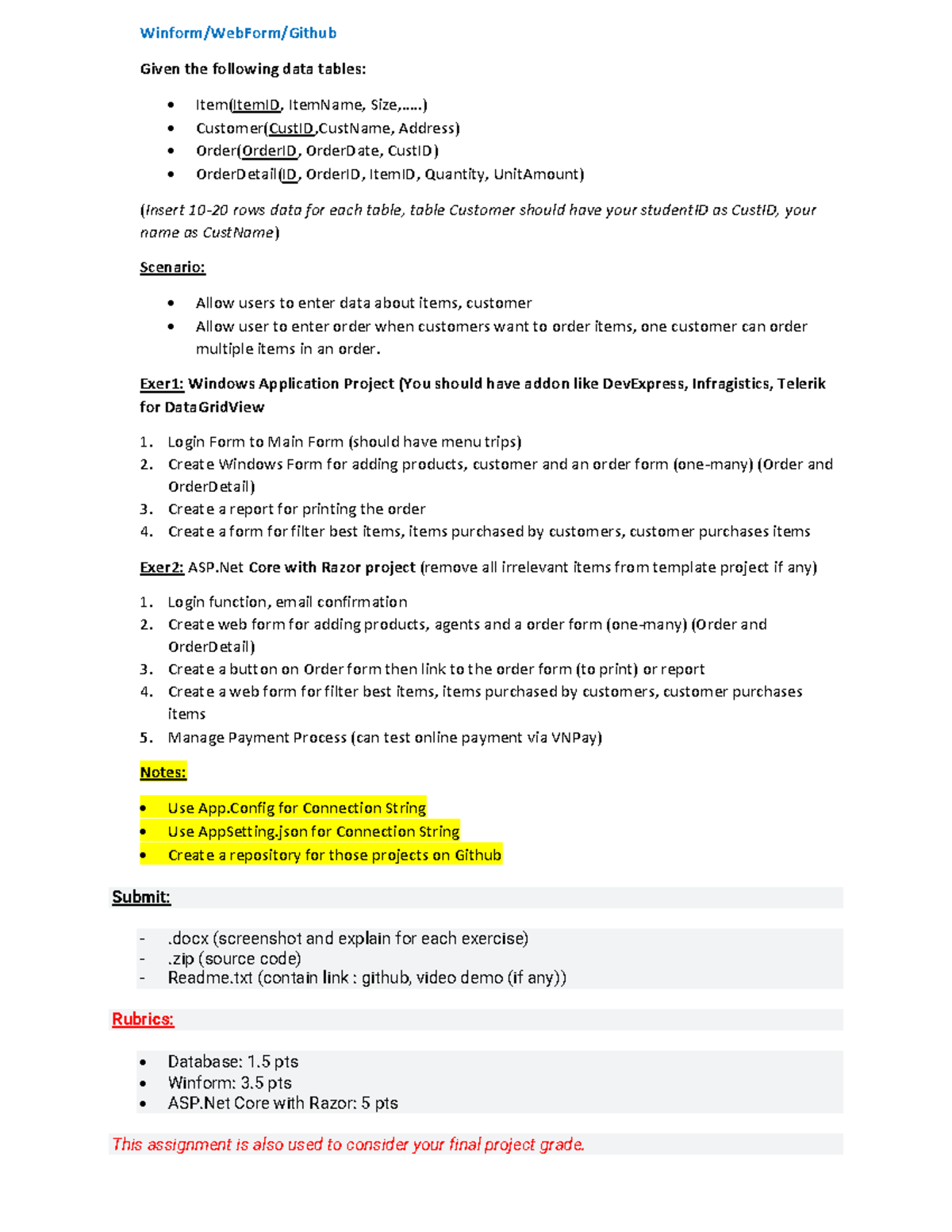 Dot Net Tech QT1 - Lecture note - Winform/WebForm/Github Given the ...