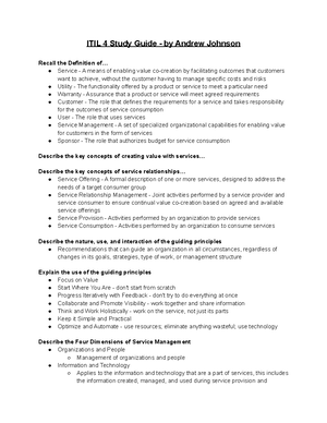 ITIL 4 - Notes for the ITIL 4 course - ITIL 4 Services, Service ...
