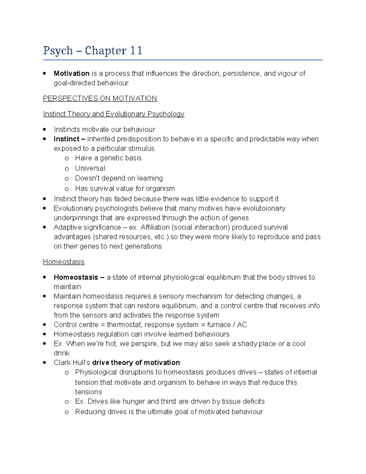 Psych - Chapter 11 - Taken during lectures - Psych – Chapter 11 ...