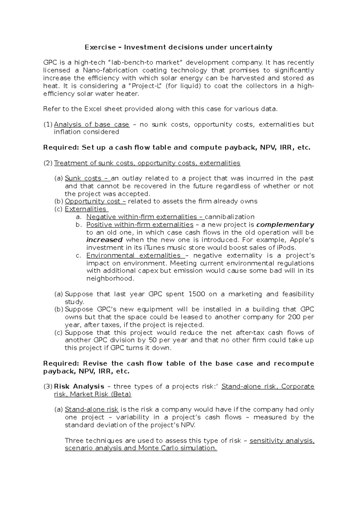 Exercise- investment decisions under uncertainty - Exercise ...