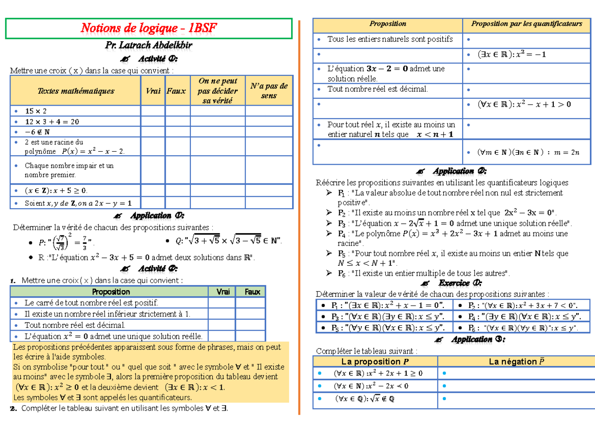 Série d'applications - Mettre une croix ( x ) dans la case qui convient ...