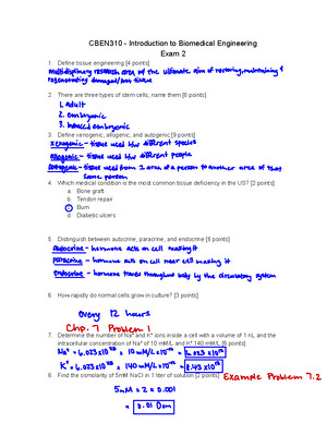 CBEN310 Exam 1 Key - Intro to Biomedical Engineering Exam 1 - CBEN310 ...