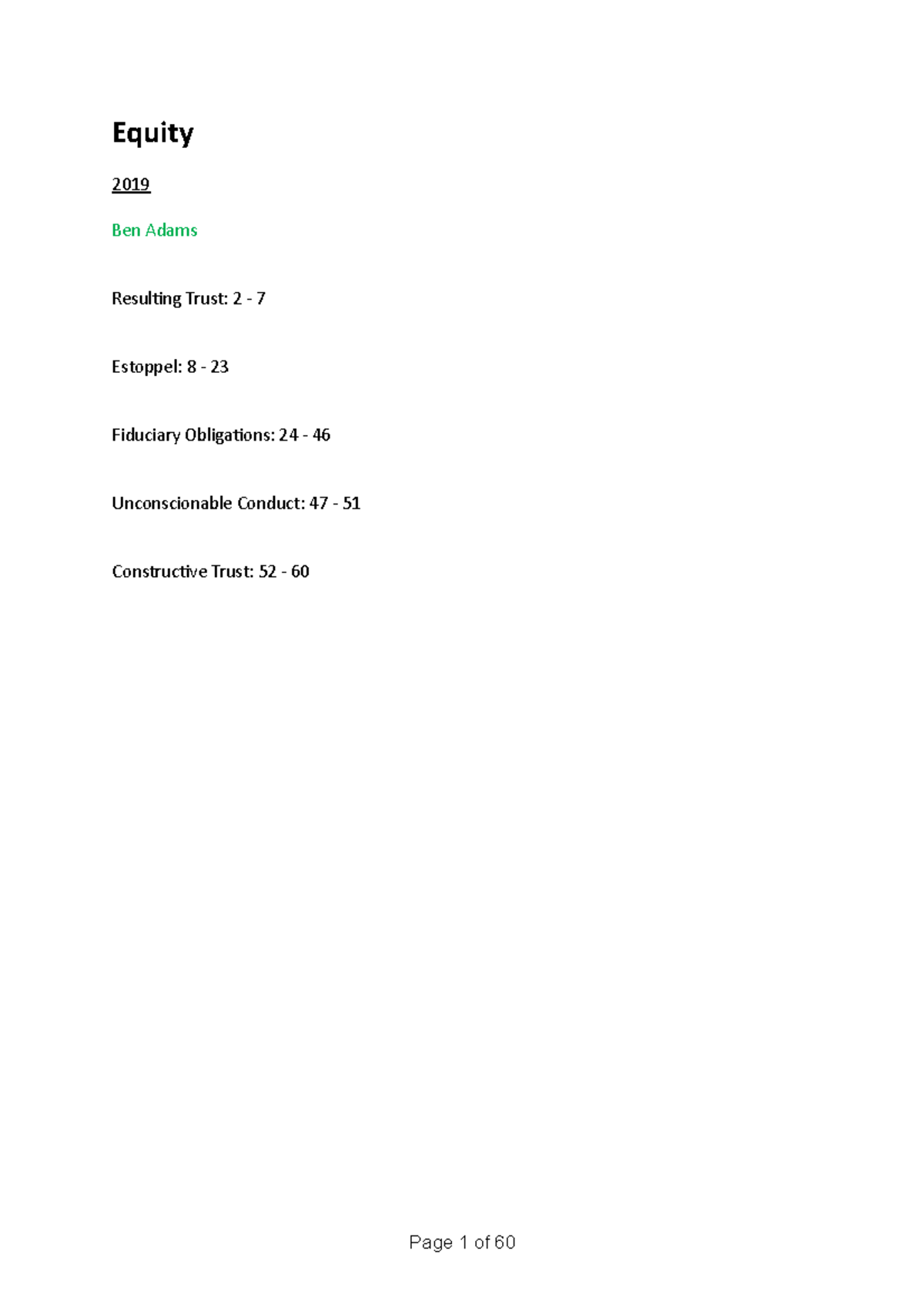 Equity Exam Notes 2019 - Equity 2019 Ben Adams Resulting Trust: 2 - 7 ...