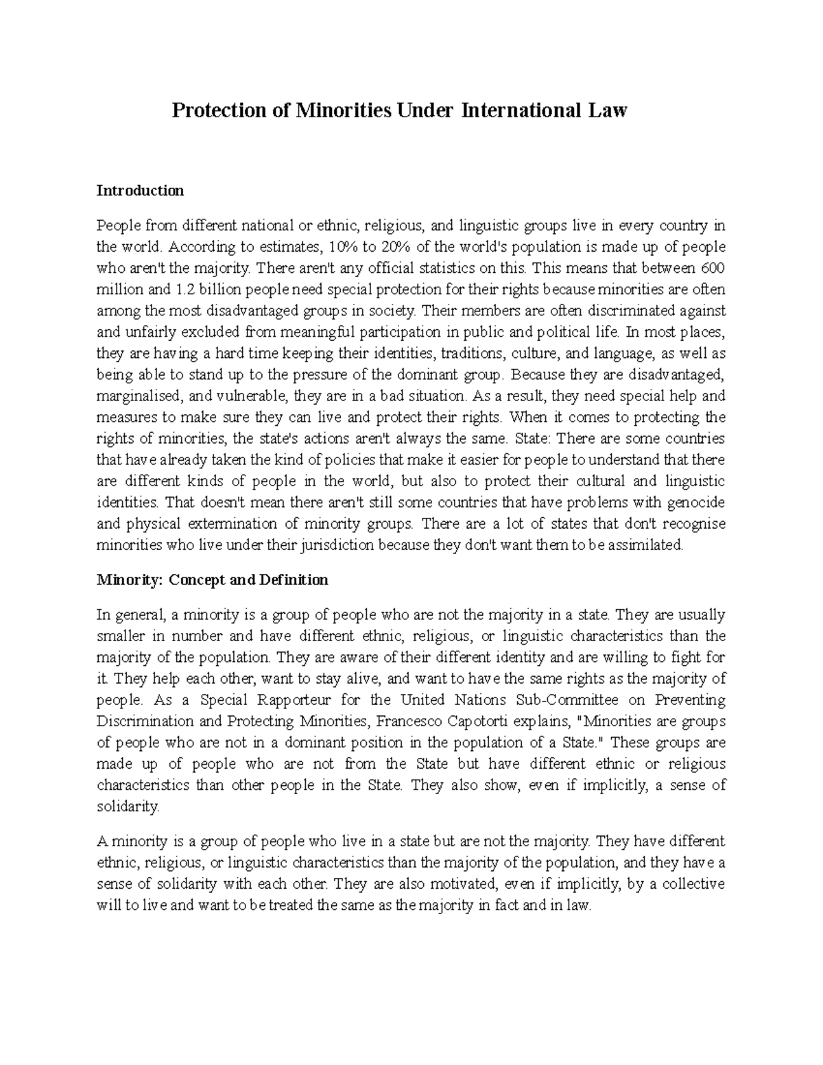 Protection of Minorities Under International Law - Protection of ...