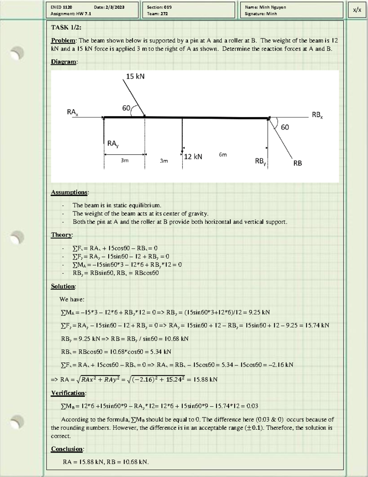 HW 7p1 Task1... - ENED 1120 Date: 2/3/ Assignment: HW 7. Section: 019 ...