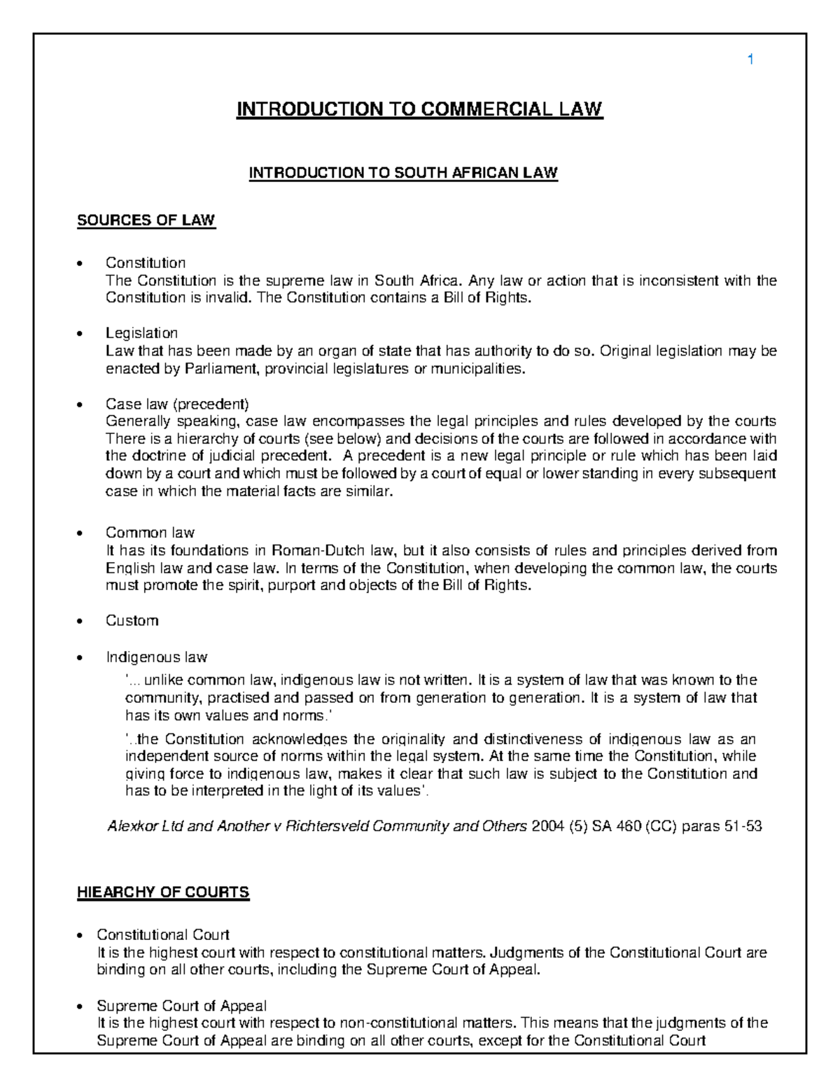 Intro TO COMM LAW NOTS (L) - INTRODUCTION TO COMMERCIAL LAW ...