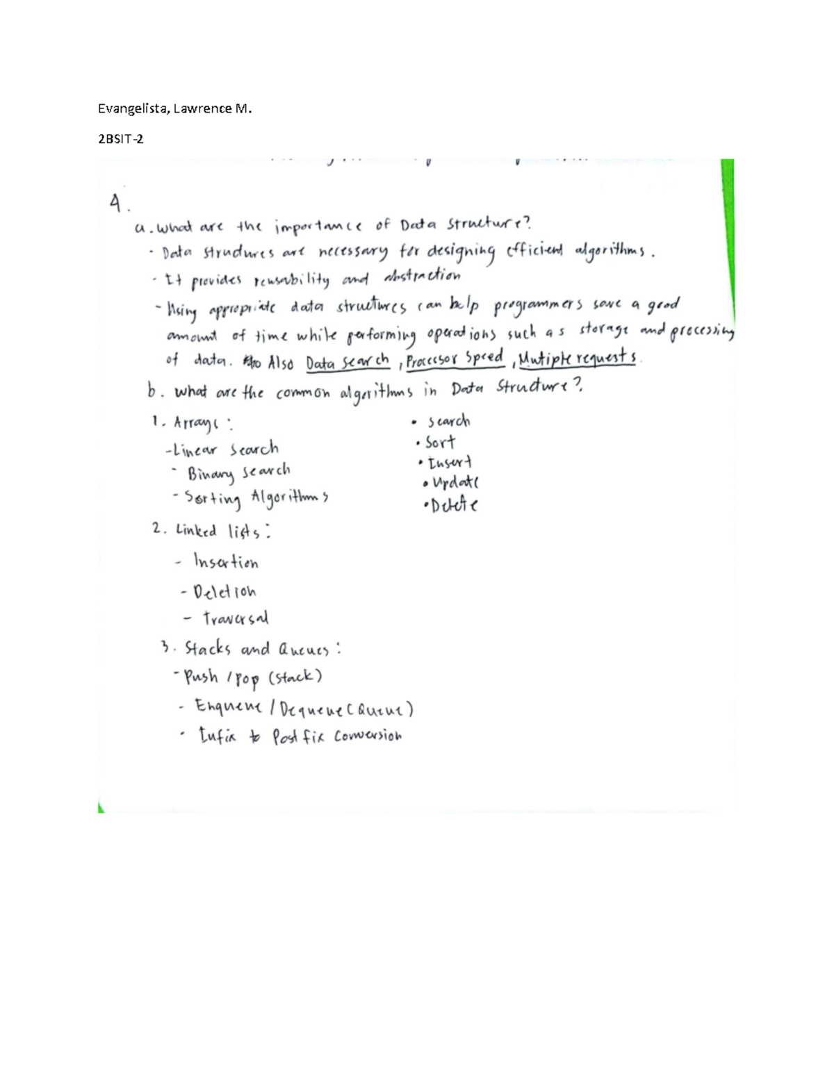 HW2 Basics Data Structure - BS Information System - Evangelista ...