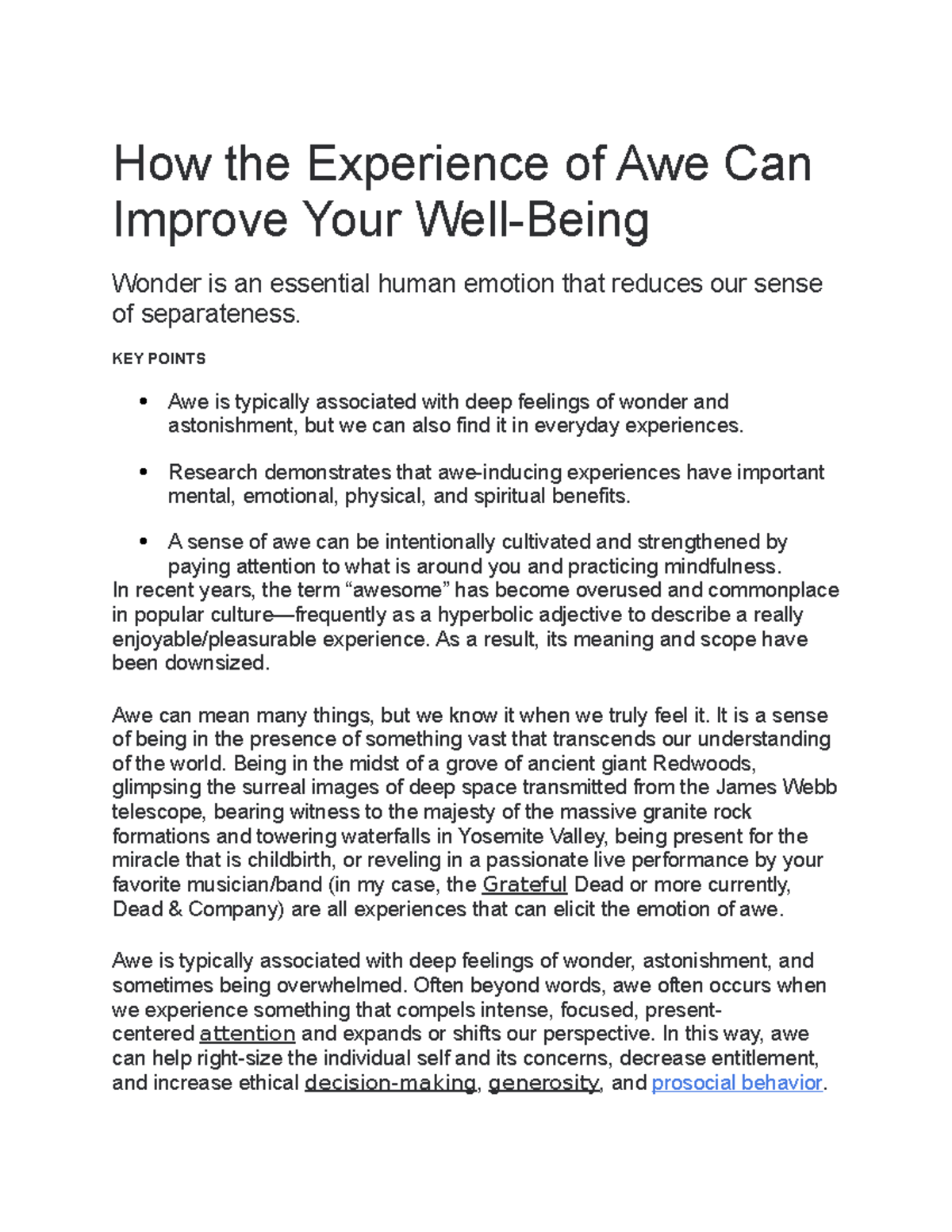 How the Experience of Awe Can Improve Your Well - How the Experience of ...
