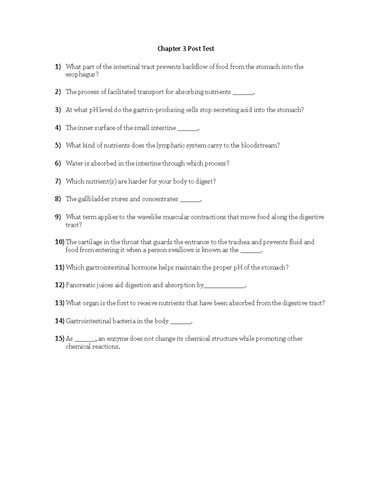 Chapter 3 Post Test NHM 101 - Chapter 3 Post Test 1) What part of the ...