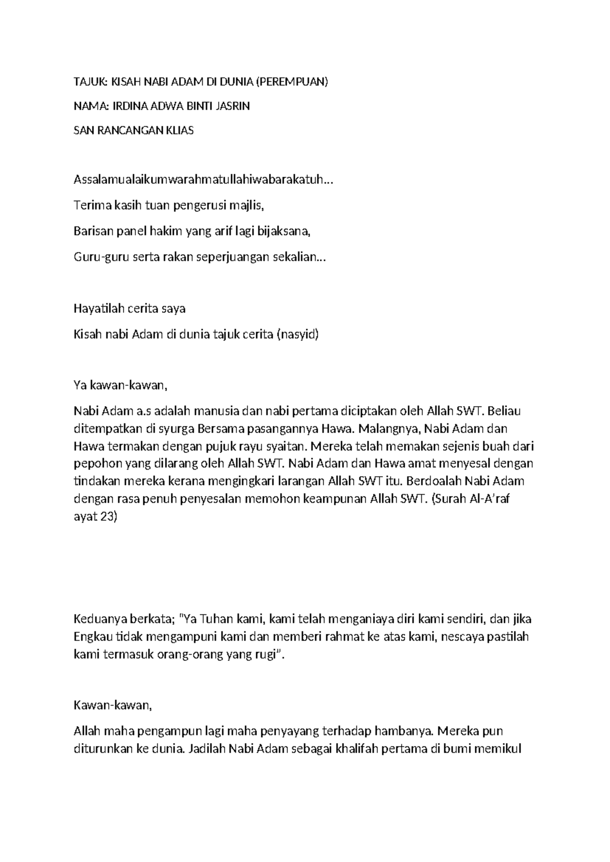 Kisah Nabi Adam - Summary Adam - TAJUK: KISAH NABI ADAM DI DUNIA ...