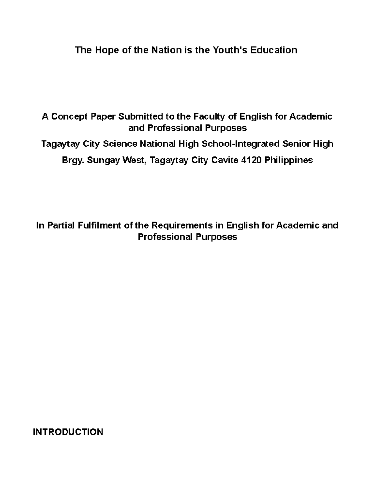 Concept Paper - Sungay West, Tagaytay City Cavite 4120 Philippines In ...