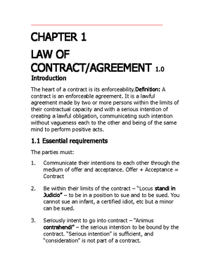 Law Of Contract Notes And Revised Chapters Unit 1 Introduction To The