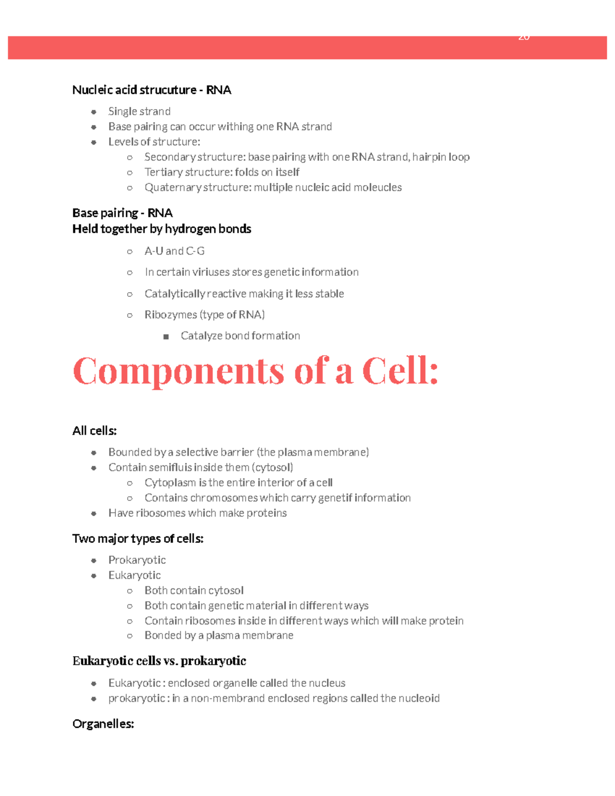 Bio notes - Gen Bio I - 20 Nucleic acid strucuture - RNA Single strand ...