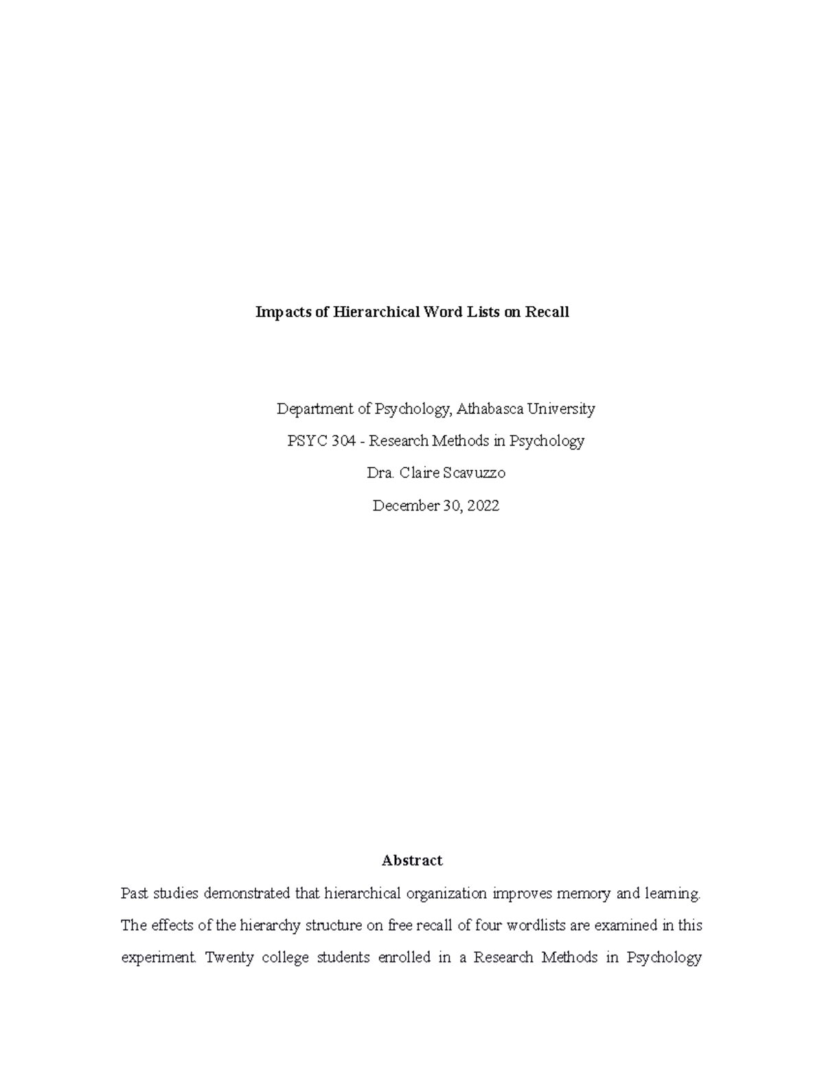 3578604 PSYC304 Assignment 5 Experimental Research and Report Writing ...