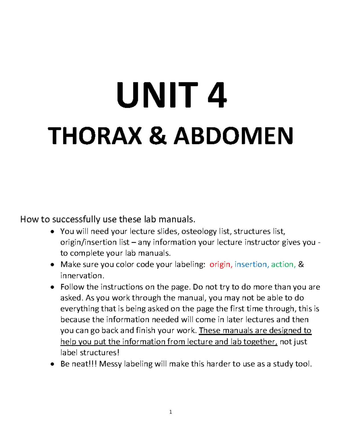UNIT 4 LAB Manual - UNIT 4 THORAX & ABDOMEN How to successfully use ...
