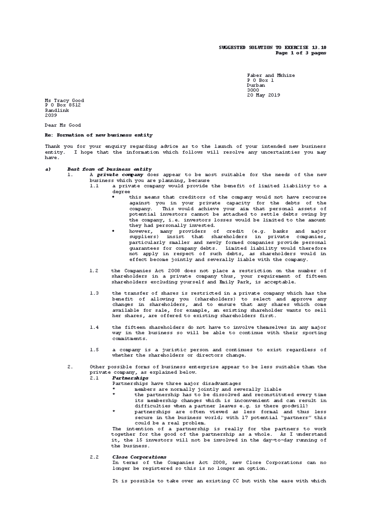 A131019 S - SOLUTION - SUGGESTED SOLUTION TO EXERCISE 13. Page 1 of 3 ...