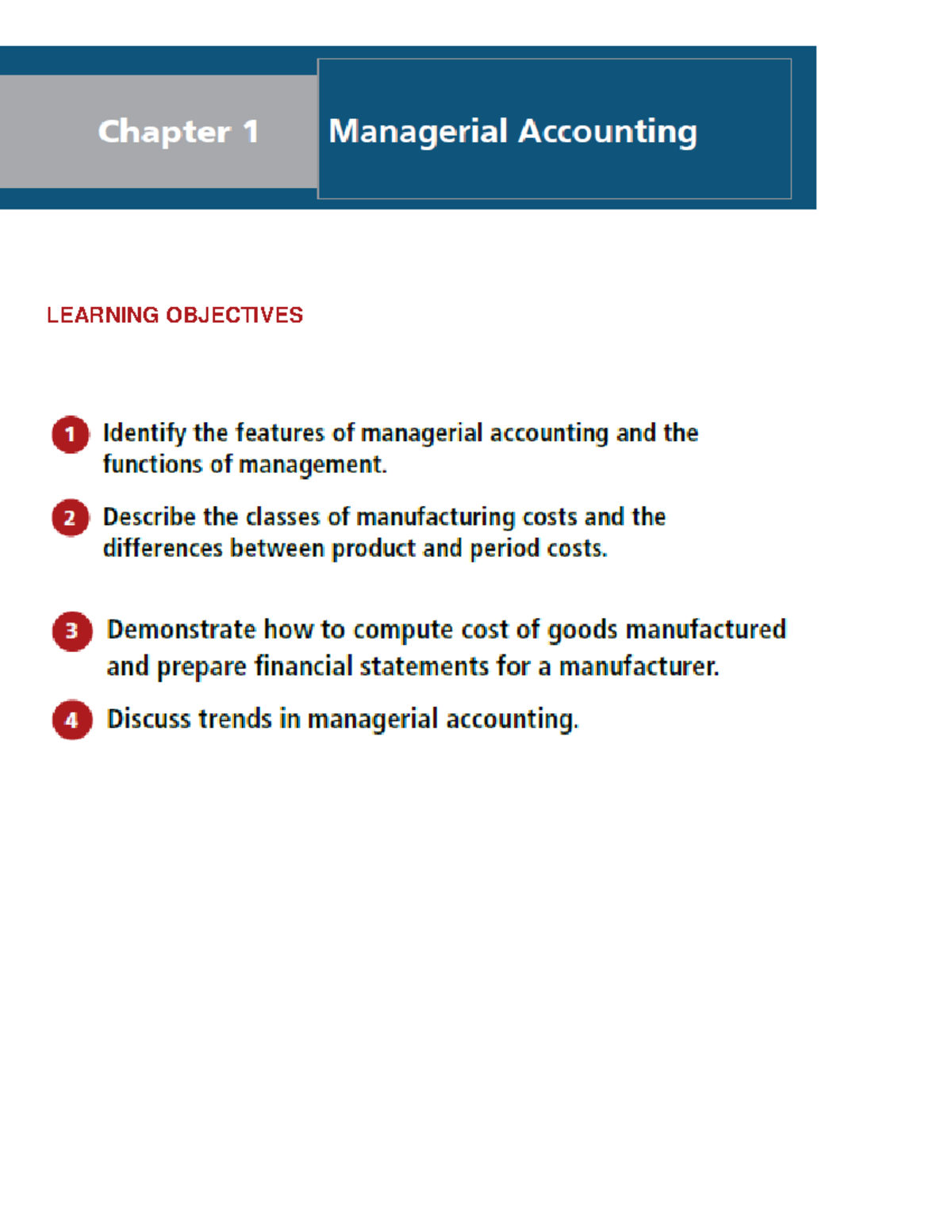 Managerial Accounting - Chapter 1 - Part 1 - LEARNING OBJECTIVES ...