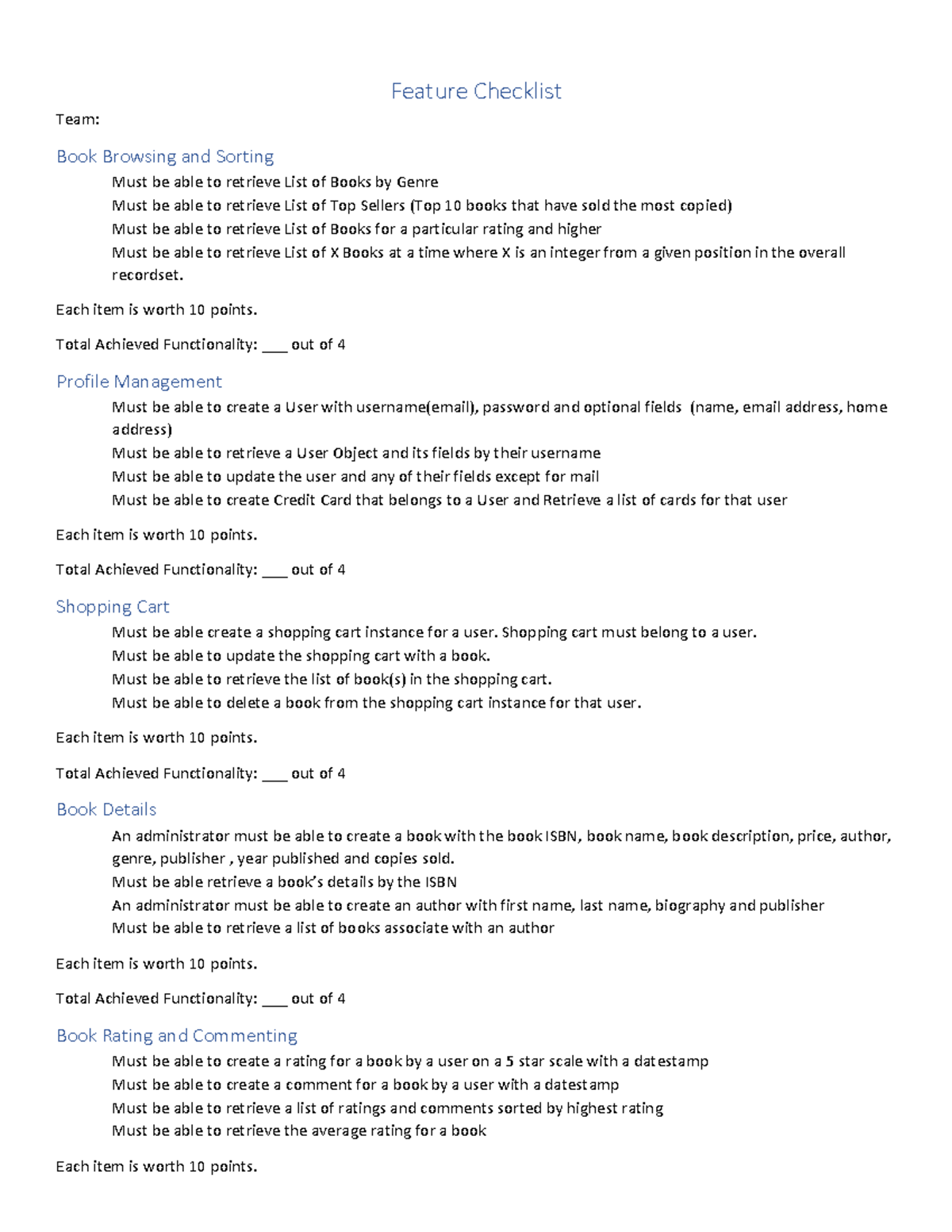 Feature Checklist - Feature Checklist Team: Book Browsing and Sorting ...