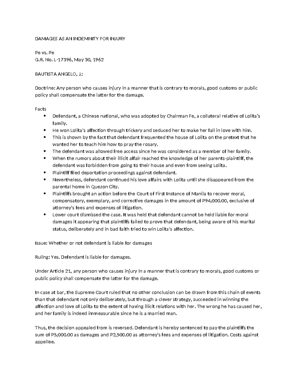 PFR CD W2 Pe vs. Pe - PFR CD W2 Pe vs. Pe - DAMAGES AS AN INDEMNITY FOR ...