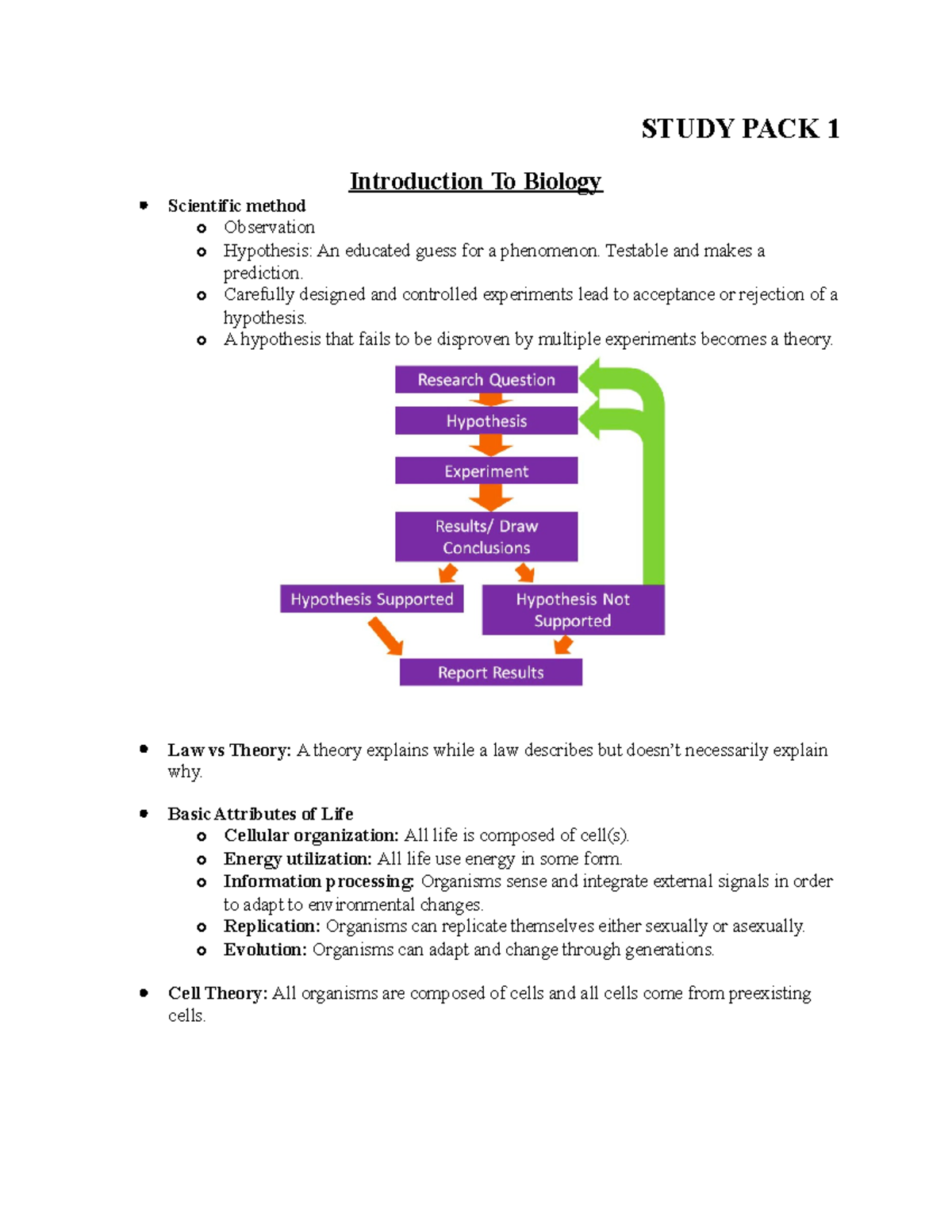 Study Pack 1 - STUDY PACK 1 Introduction To Biology Scientific method o ...