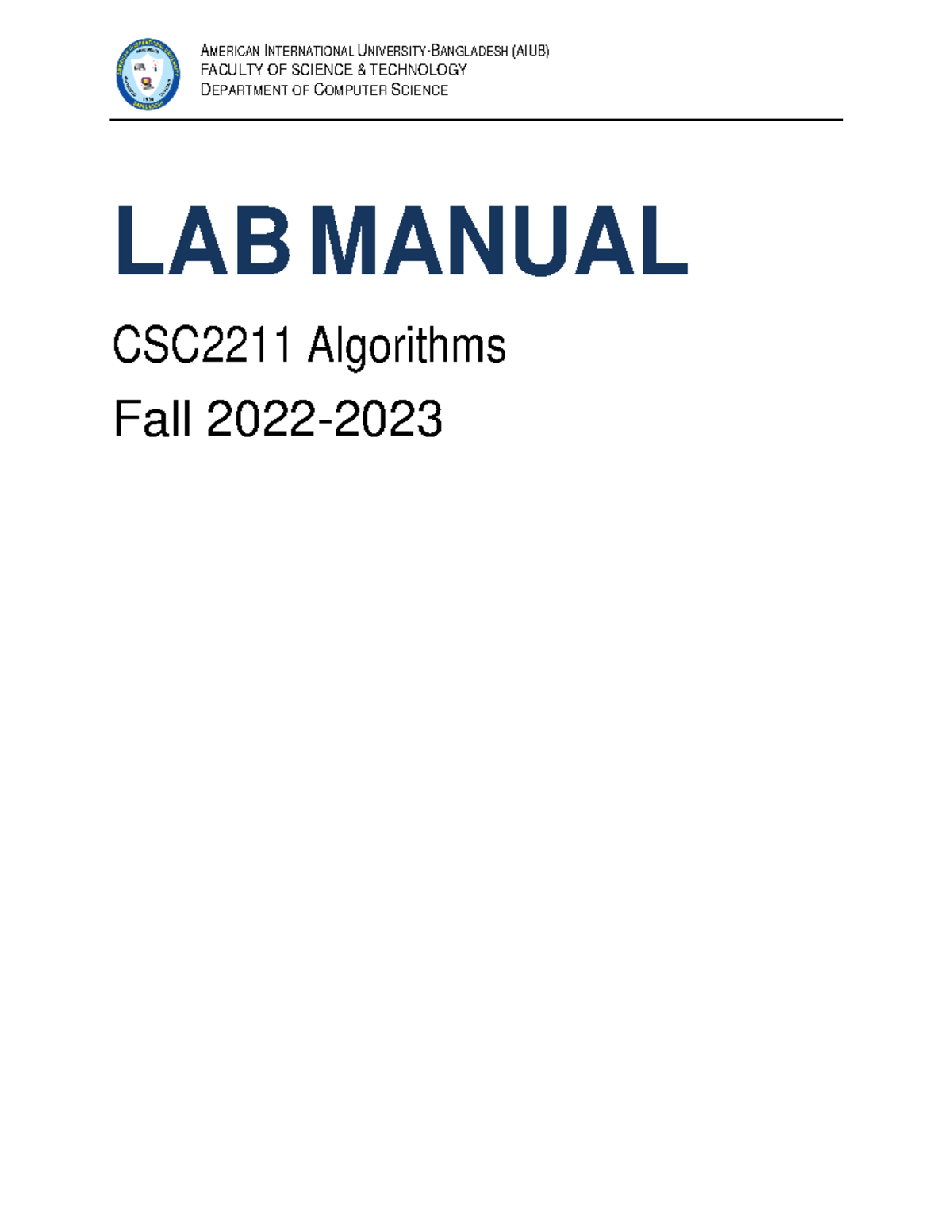 CSC2211 Algorithms Lab Manual - AMERICAN INTERNATIONAL UNIVERSITY ...