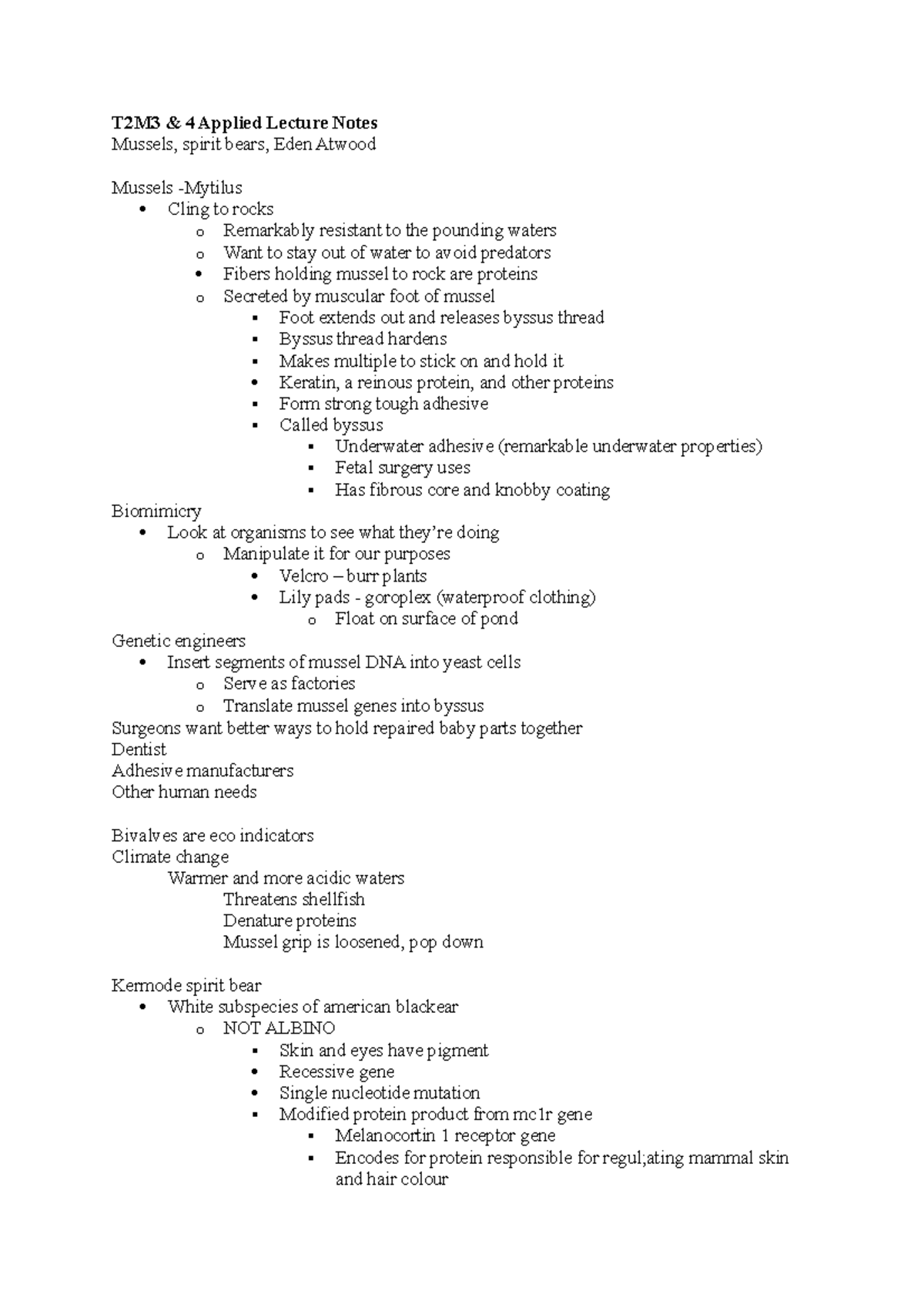 T2M3 M4 Applied Lecture Notes - T2M3 & 4 Applied Lecture Notes Mussels ...