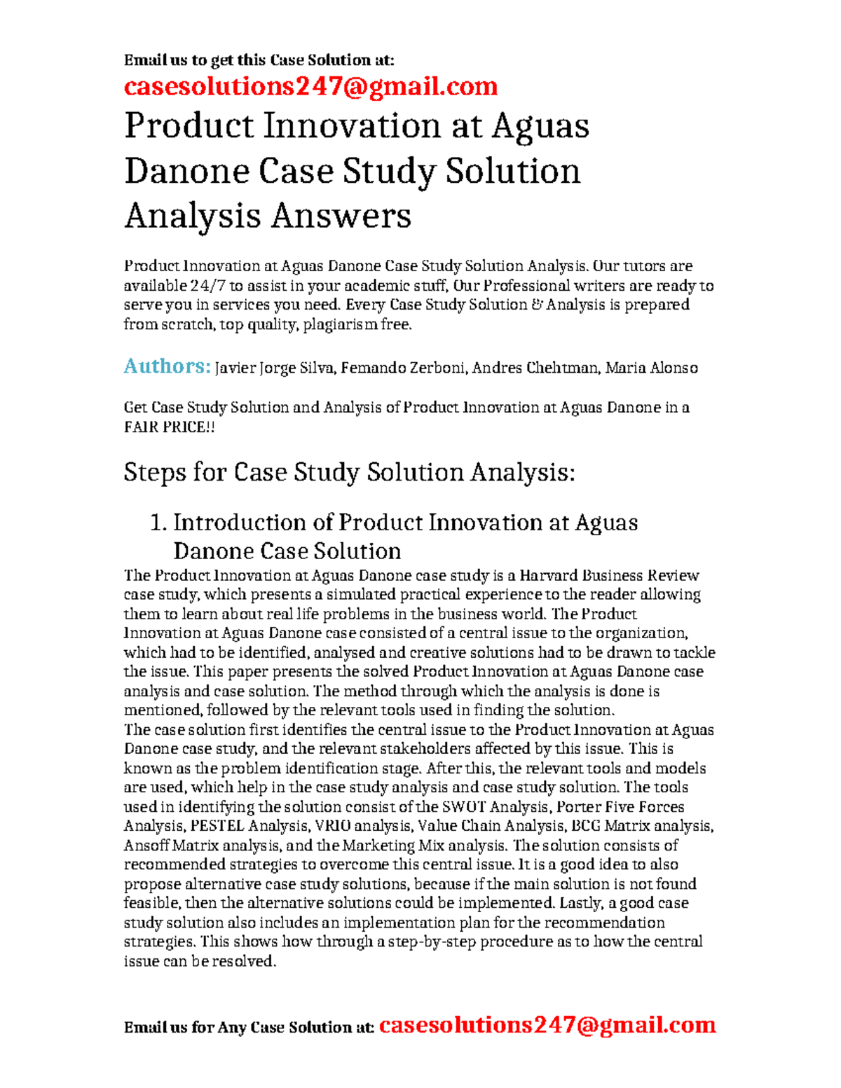 SOLUTION Product Innovation at Aguas Danone - casesolutions247@gmail Product Innovation at Aguas ...