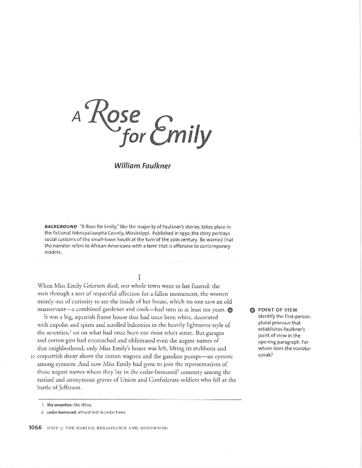 A Rose for Emily - ENGL 101 - Studocu