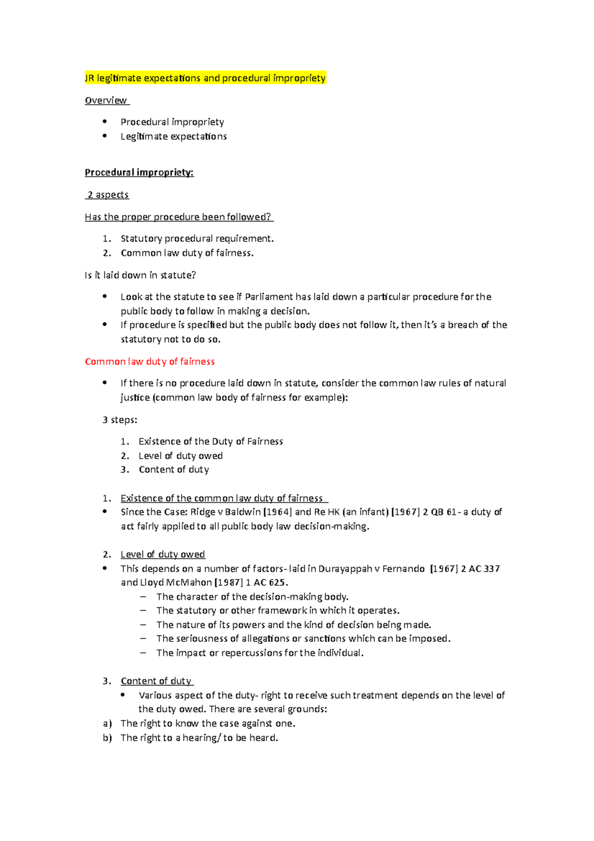 JR legitimate expectations and procedural impropriety notes - JR ...