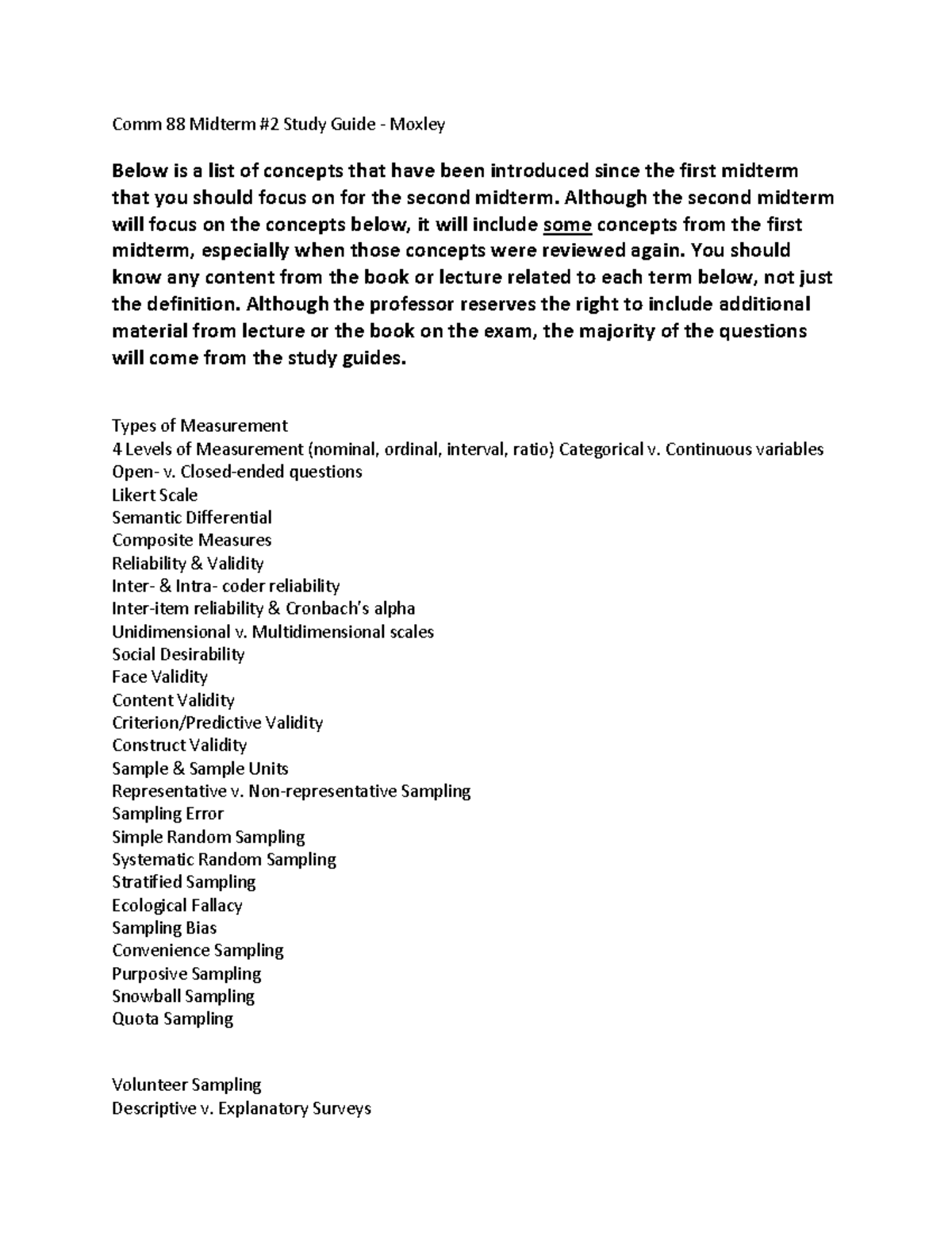 Exam 2 Study Guide Comm 88 - Comm 88 Midterm #2 Study Guide - Moxley ...