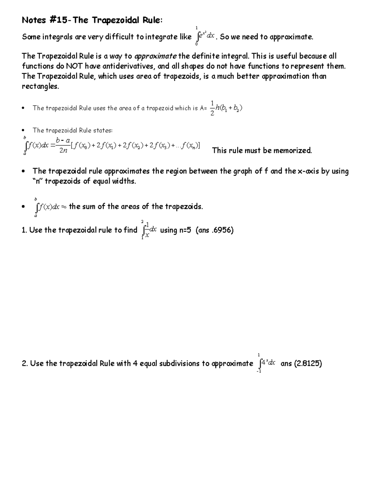 Notes #15-Trapezoidal Rule and Simpson Rule - Notes #15-The Trapezoidal ...