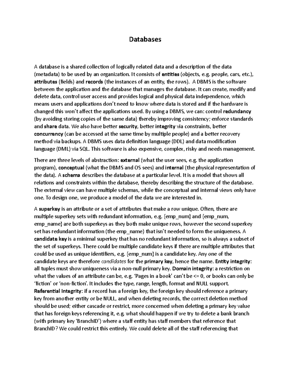 Databases Notes - An easy-to-digest theory document - Databases A ...